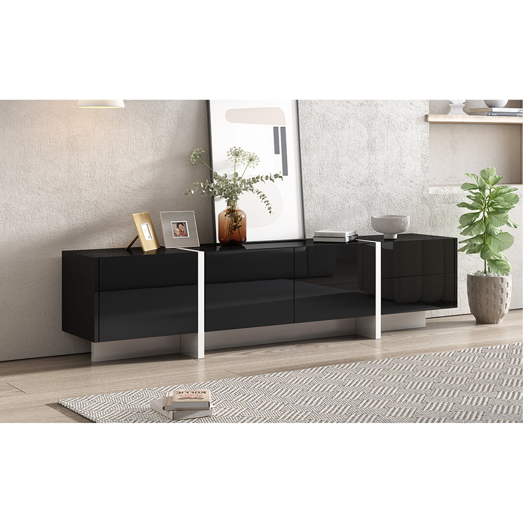 Latitude Run® Contemporary Rectangle Design TV Stand, Unique Style TV ...