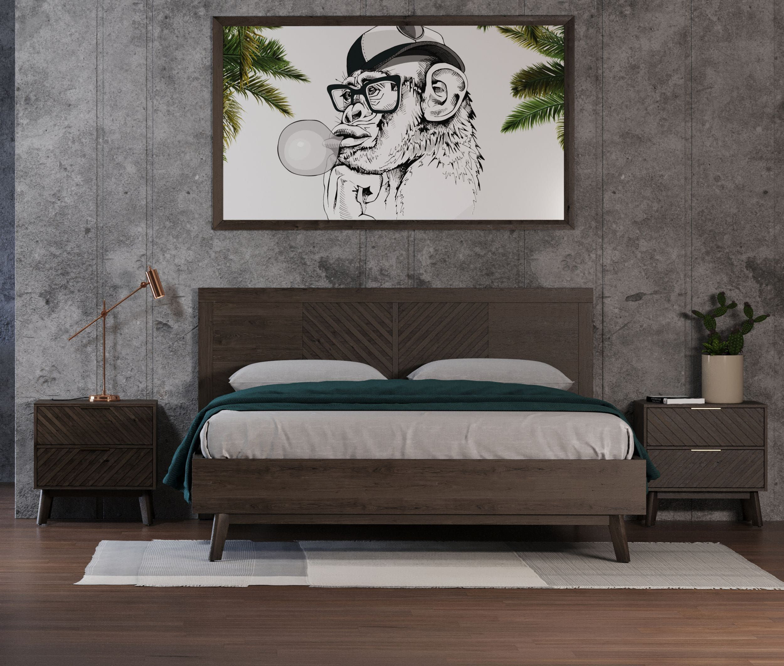 George Oliver Mazur Mid-century Dark Acacia Bed + Nightstands & Reviews ...