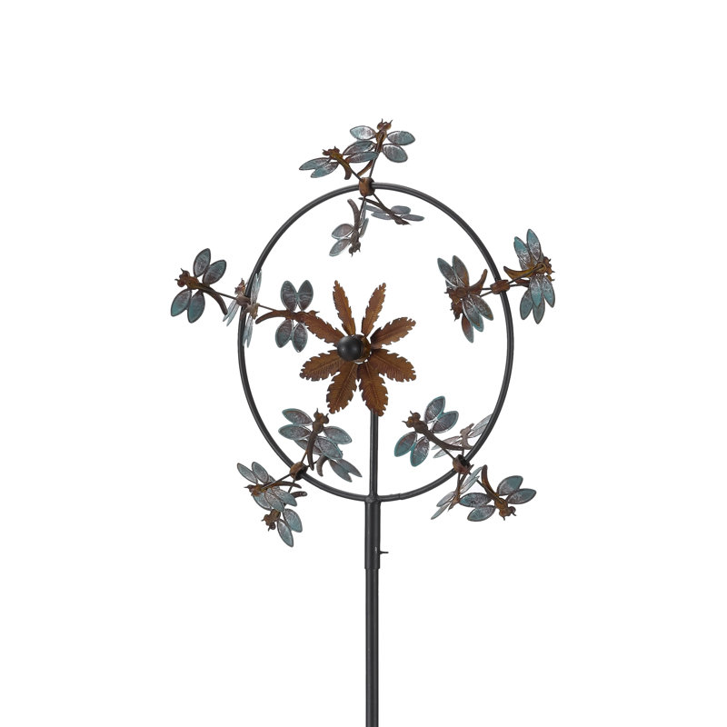 Arlmont & Co. Rustic Dragonfly Kinetic Wind Spinner Outdoor Metal ...