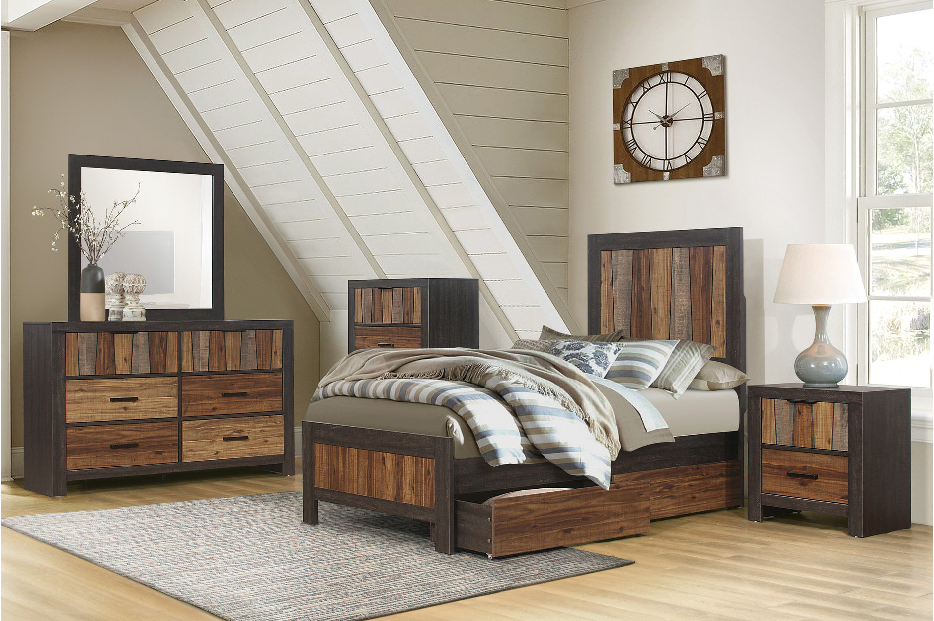Millwood Pines Sileas Dark Ebony And Rustic Mahogany Faux-Wood Panel ...