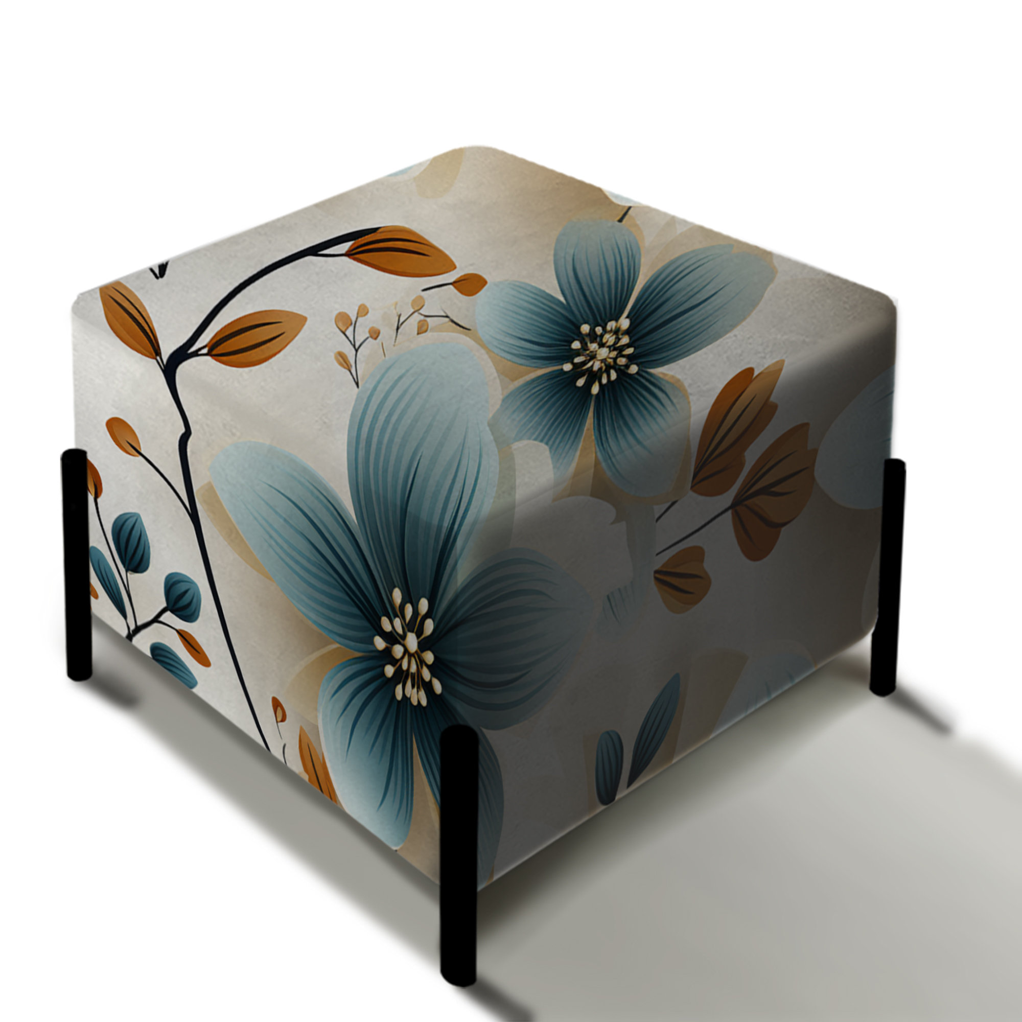 Design Art Vintage Romance Teal Marvel Blooms - Floral Square Ottoman ...