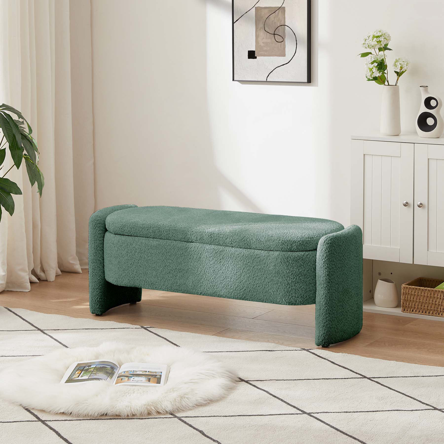 Latitude Run® Ottoman Oval Storage Bench 3D Lamb Fleece Fabric Bench ...