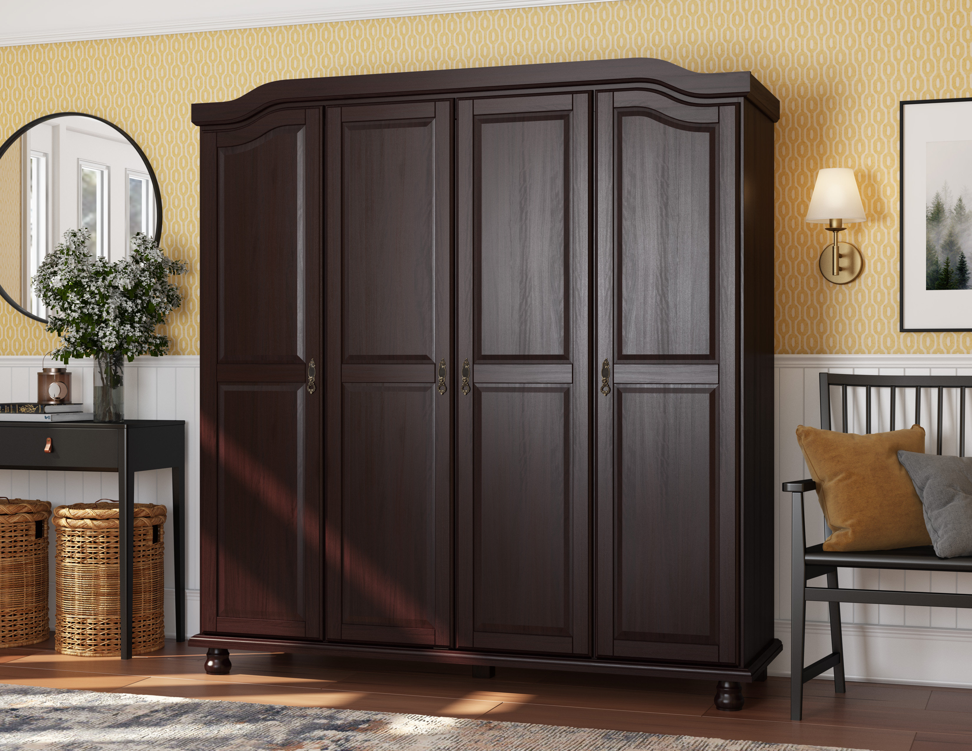 Charlton Home Kyle 100% Solid Wood 4-door Wardrobe Armoire & Reviews ...