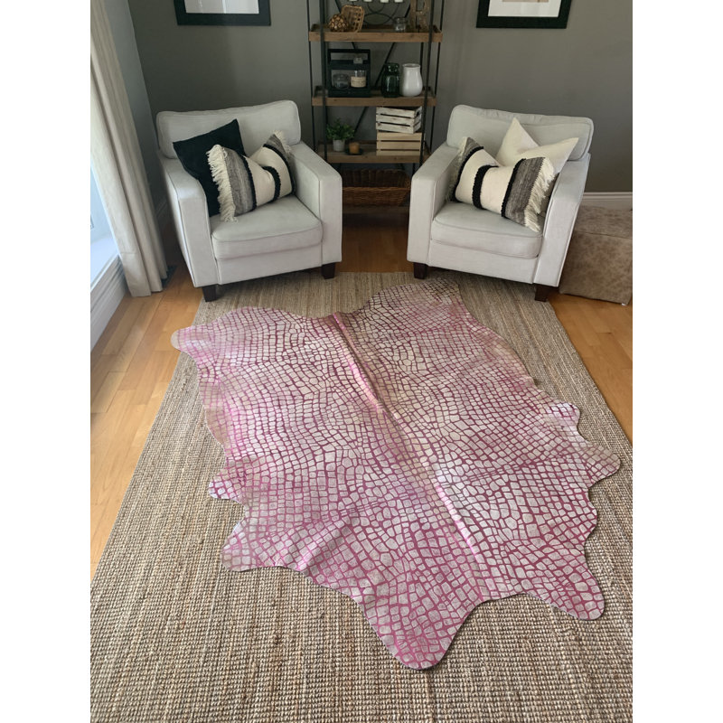 Mercer41 Gorney Crocodile Acid Washed with Pink Metallic Cowhide Rug ...