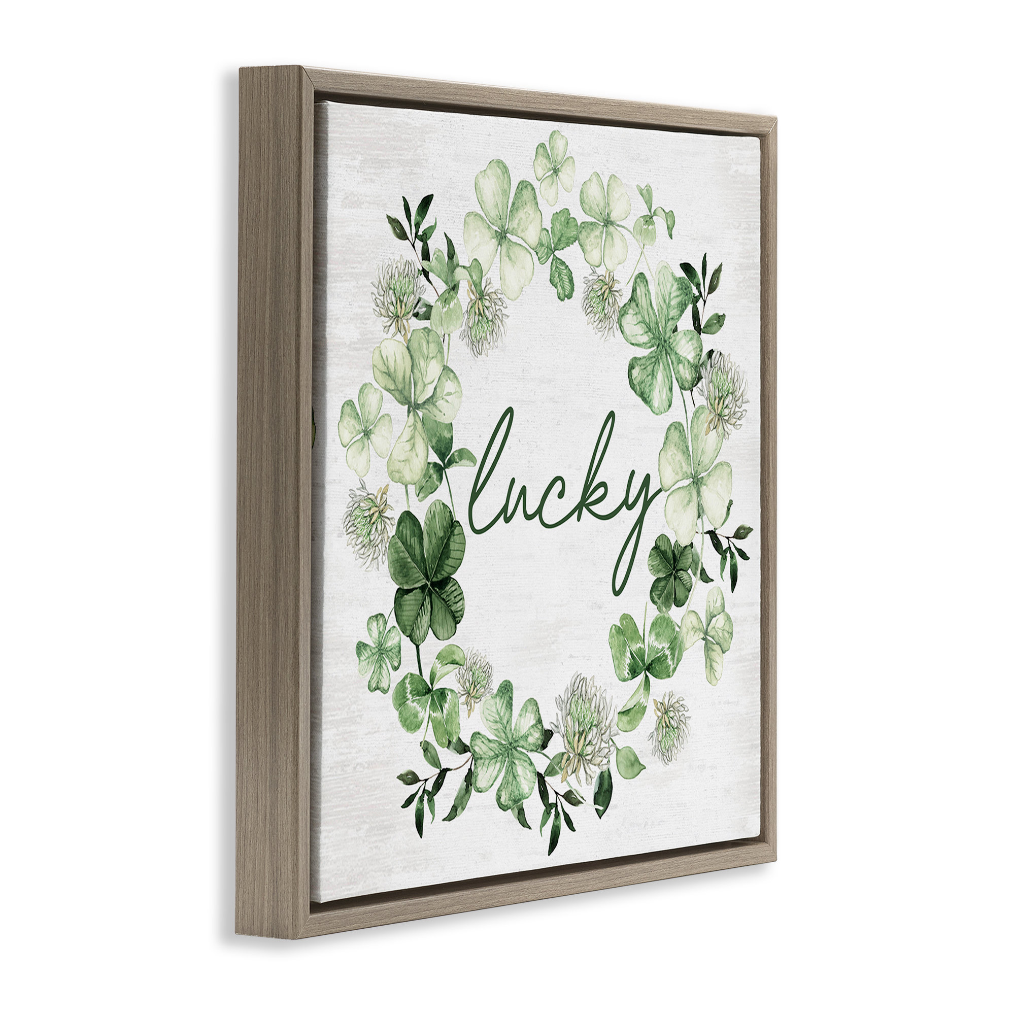 August Grove® Lucky Clover Wreath Framed Floater Canvas Wall Art by ...