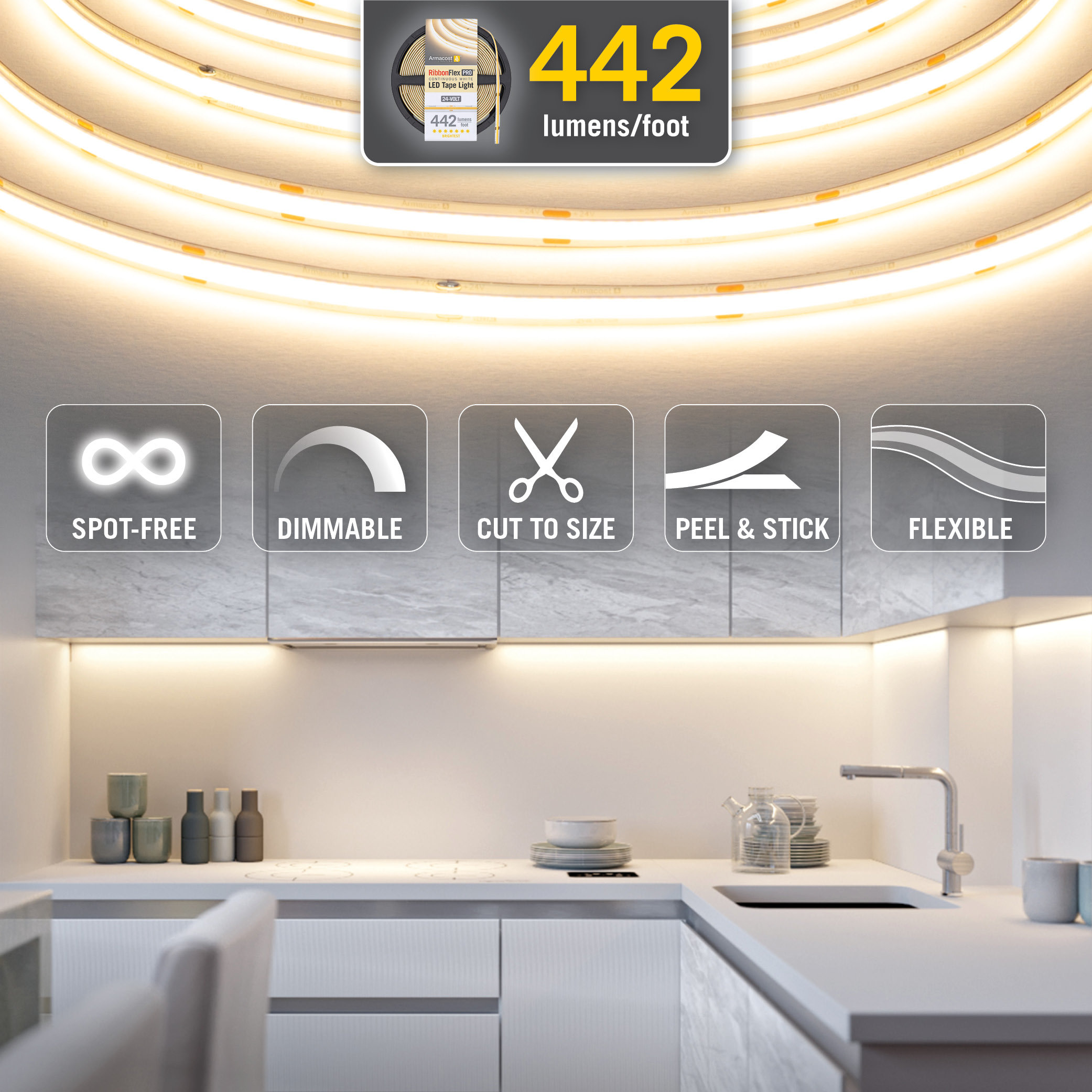 Armacost Lighting RibbonFlex Pro 24V White COB LED Strip Light Tape ...