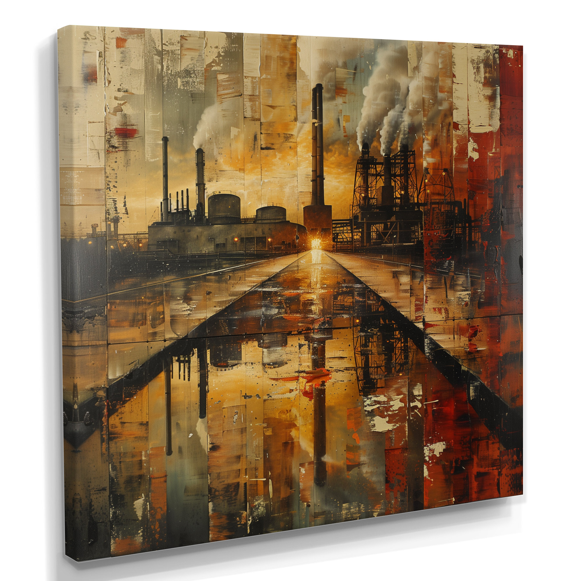 Design Art Vintage Polution Factory Track I - Factories Wall Art Print ...