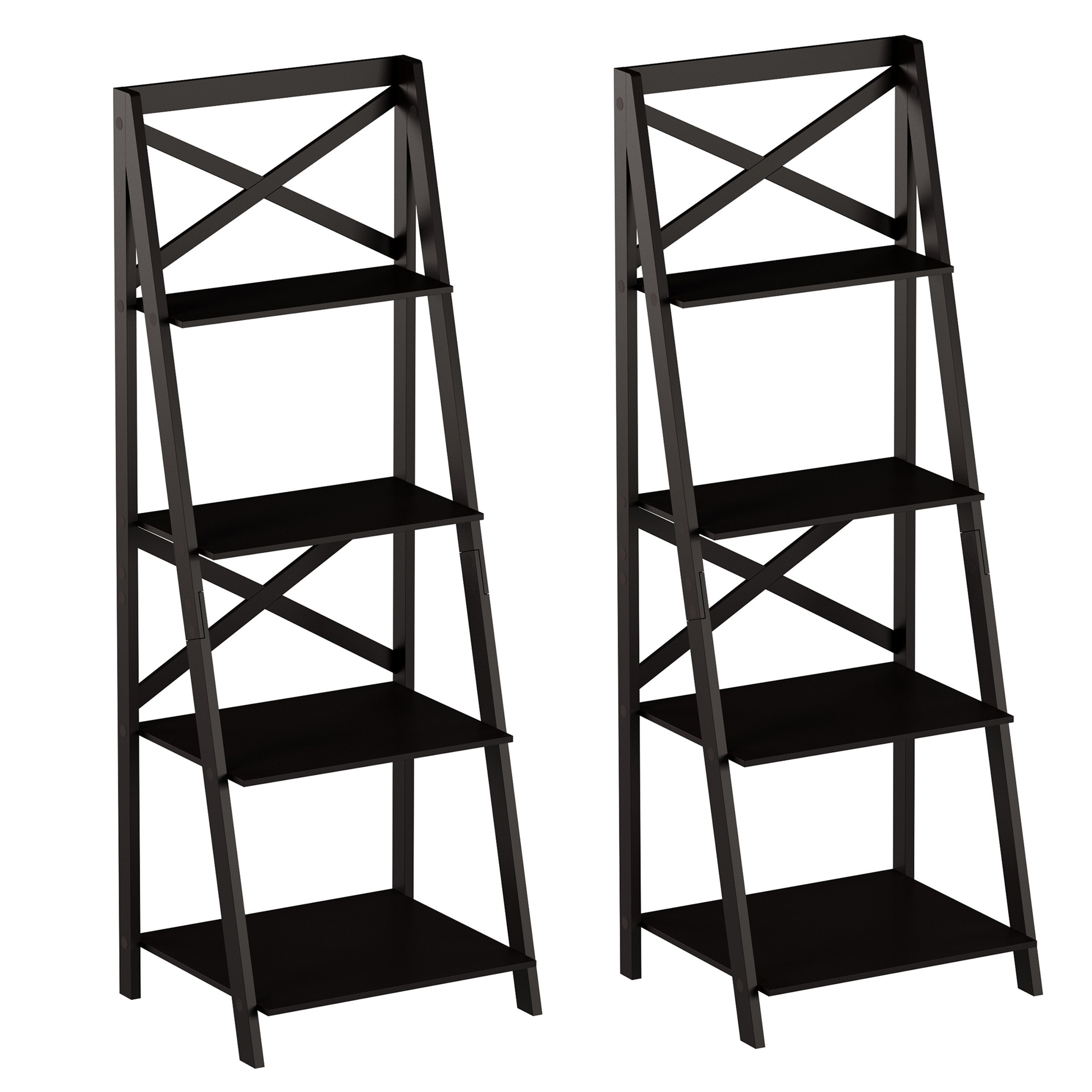 17 Stories 4-Tier Ladder Bookshelf Set – 2 Piece Free Standing Wooden ...