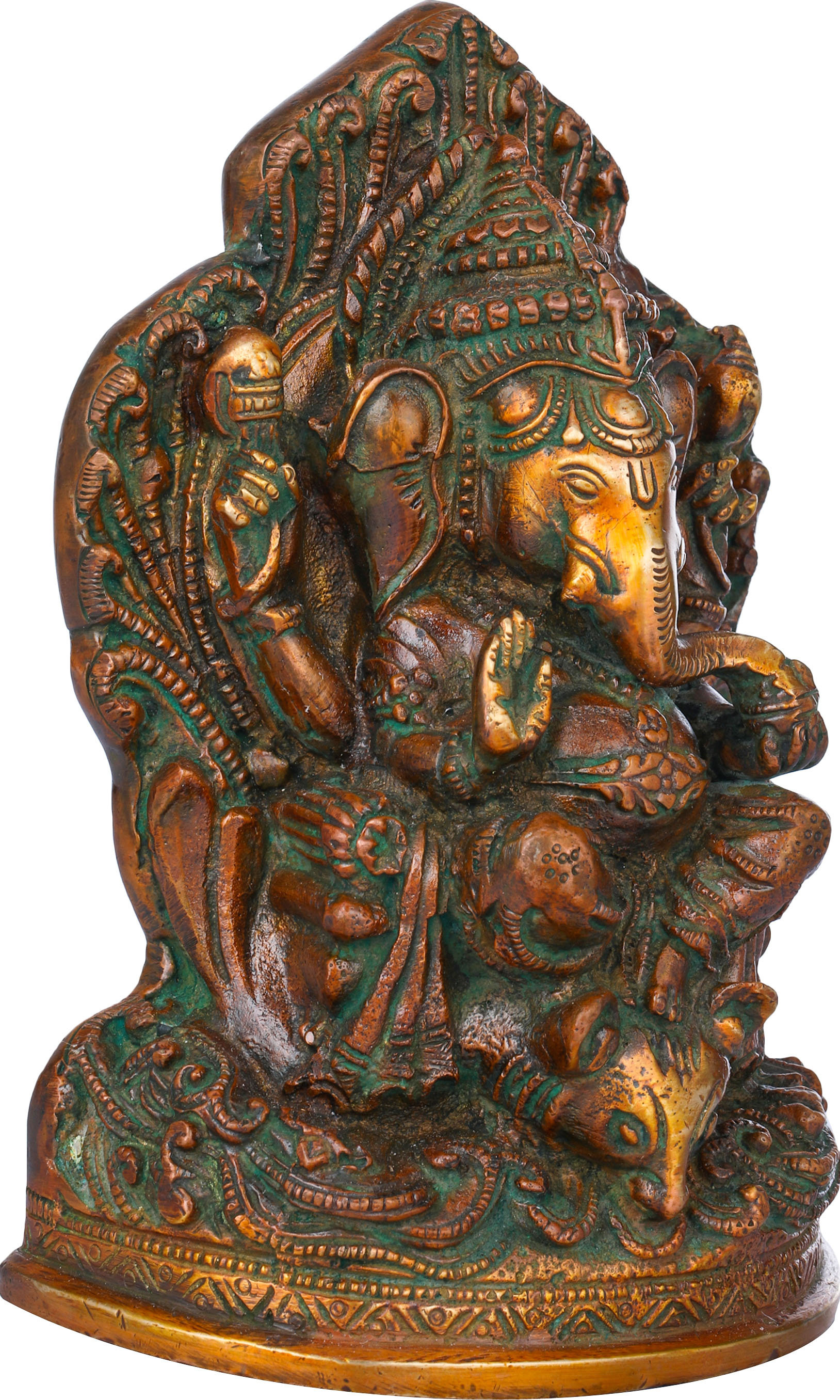 Exotic India 6" Throne Ganesha With Leg Resting On Mouse Head In Brass ...
