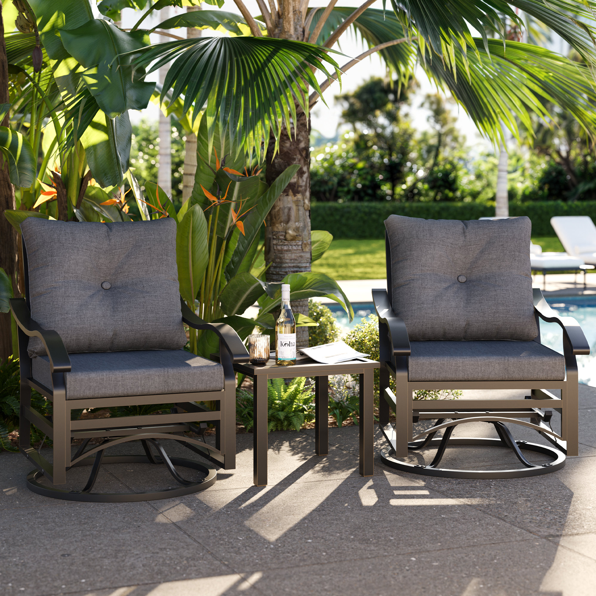 Winston Porter 2 - Person Outdoor Swivel Metal Glider Seating Group ...