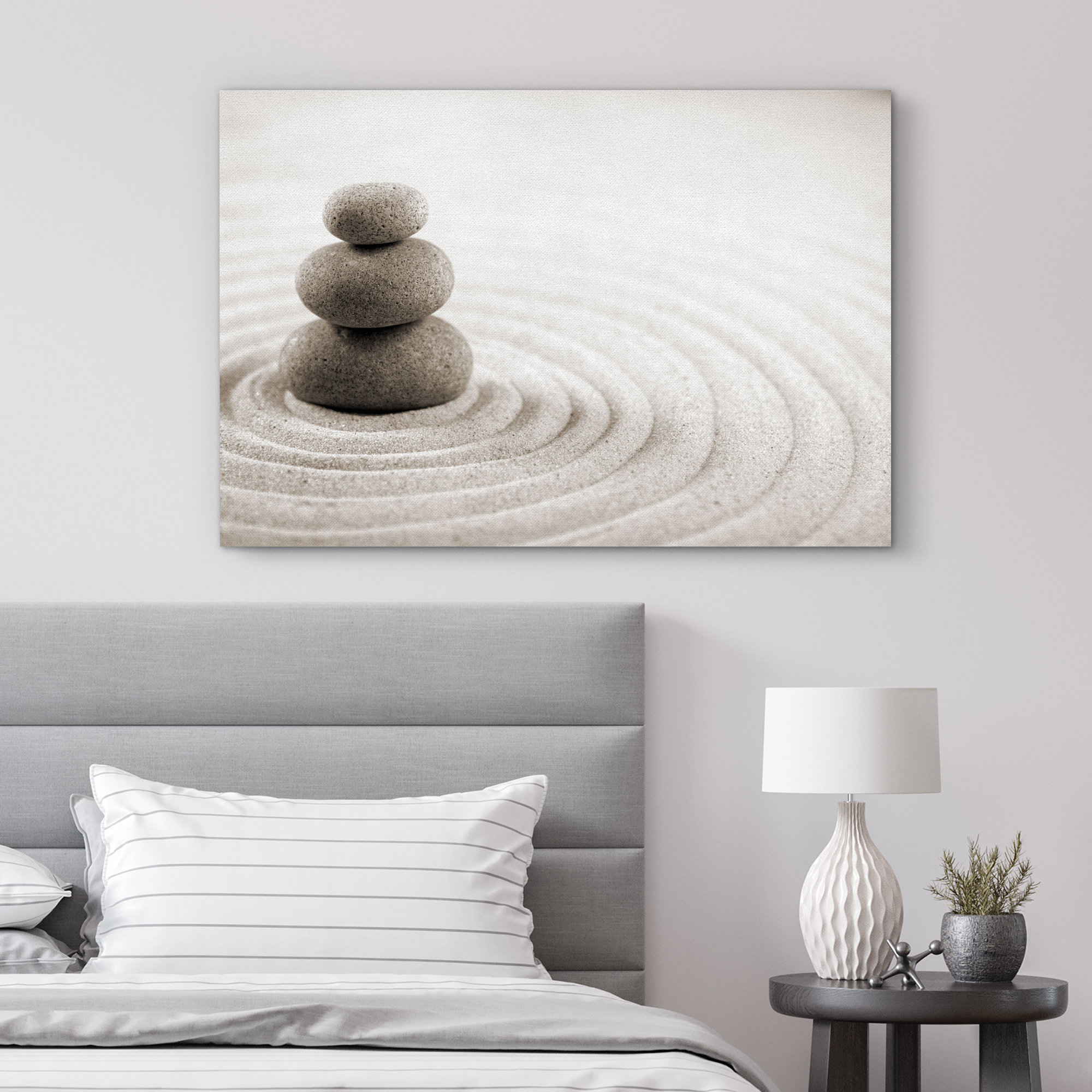 IDEA4WALL Zen Stones Rocks over a Rippled Sand Effect - Wrapped Canvas ...