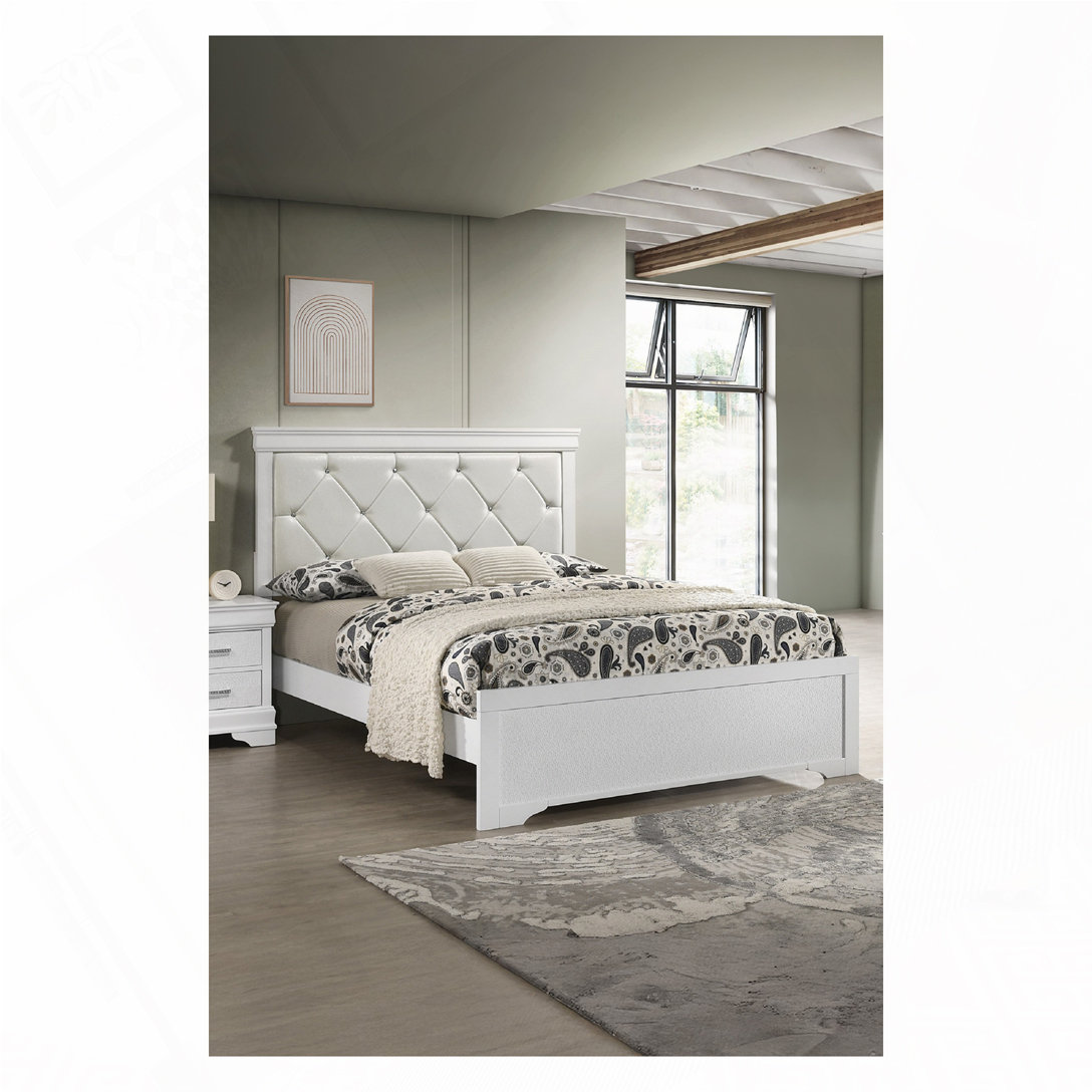 Mercer41 Queen Size Panel Bed Upholstered Headboard Crystal-Like Button ...