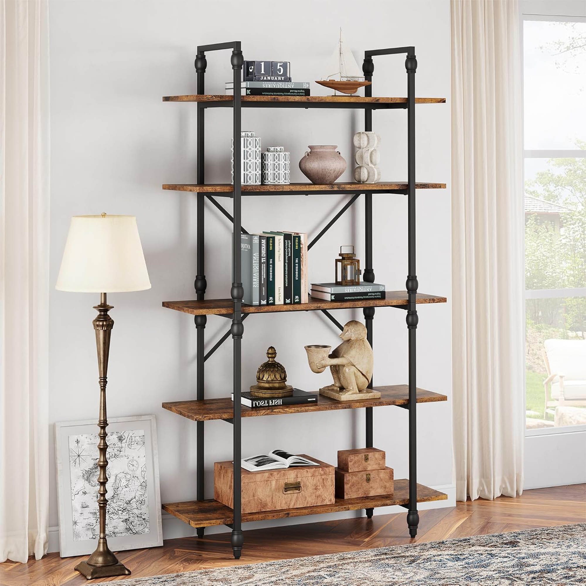 Williston Forge Bookcase, 5-Tier Bookcase With Roman Columns, Tall ...
