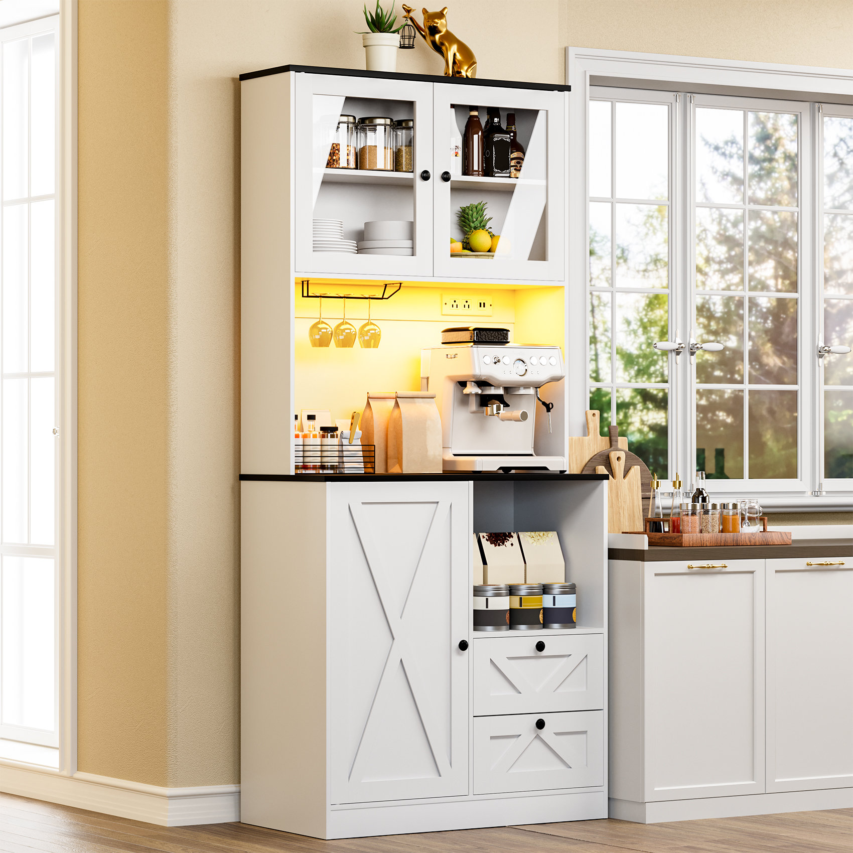 Wrought Studio™ 71'' Tall Kitchen Pantry Storage Cabinet with LED ...
