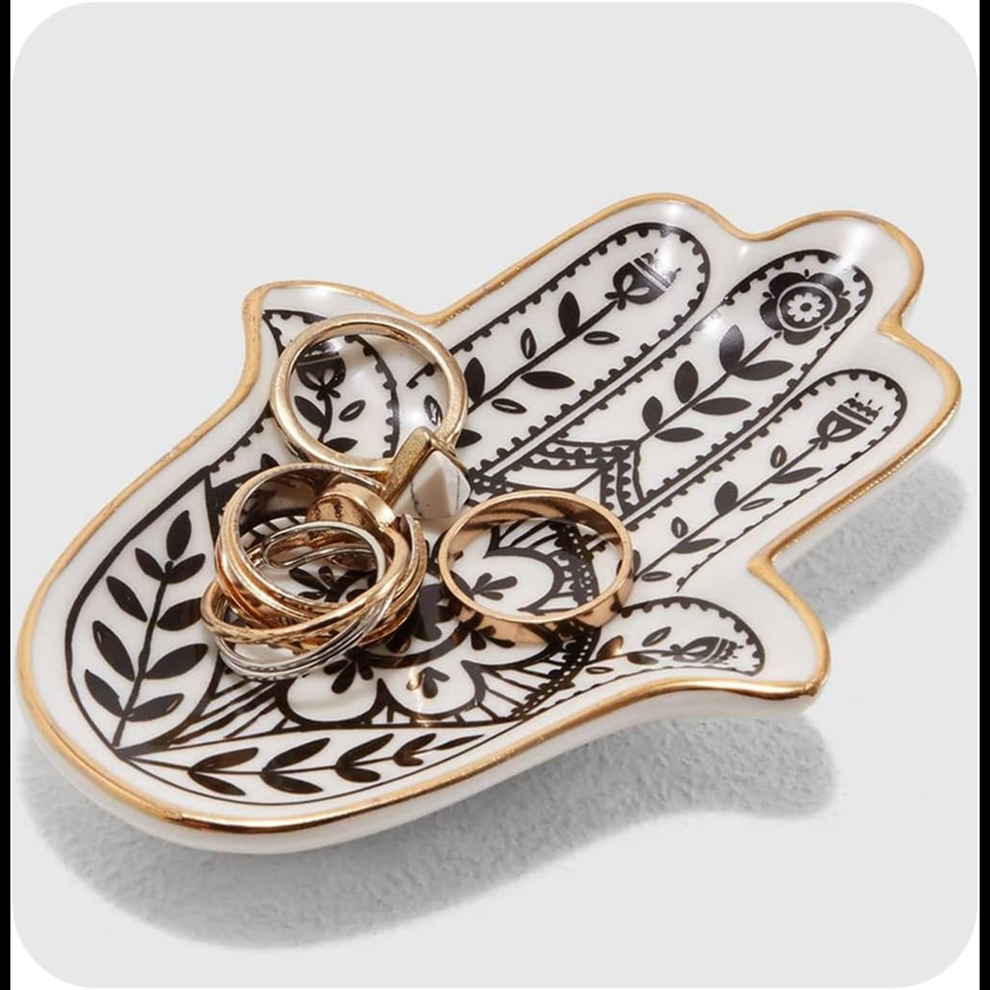 Bungalow Rose Jewellery Trinket Ring Dish Ceramic Hamsa Evil Eye Hand Of Fatima Holder Key ...