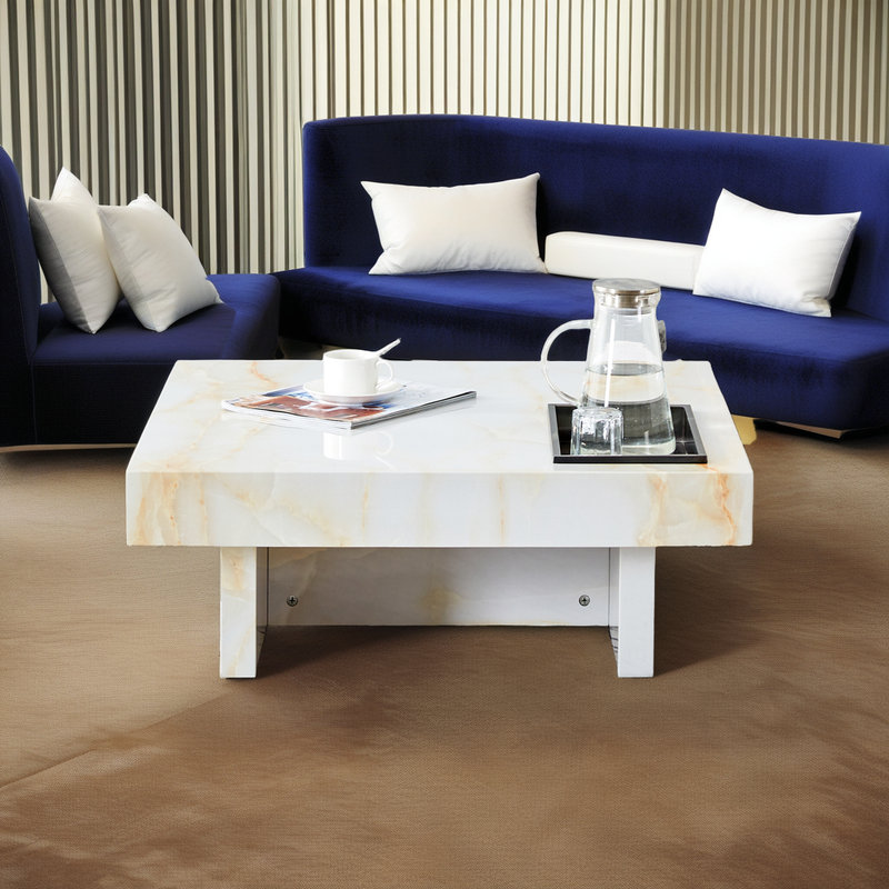 Hokku Designs 31.4" Square Marble-Look Coffee Table – Modern MDF Center ...