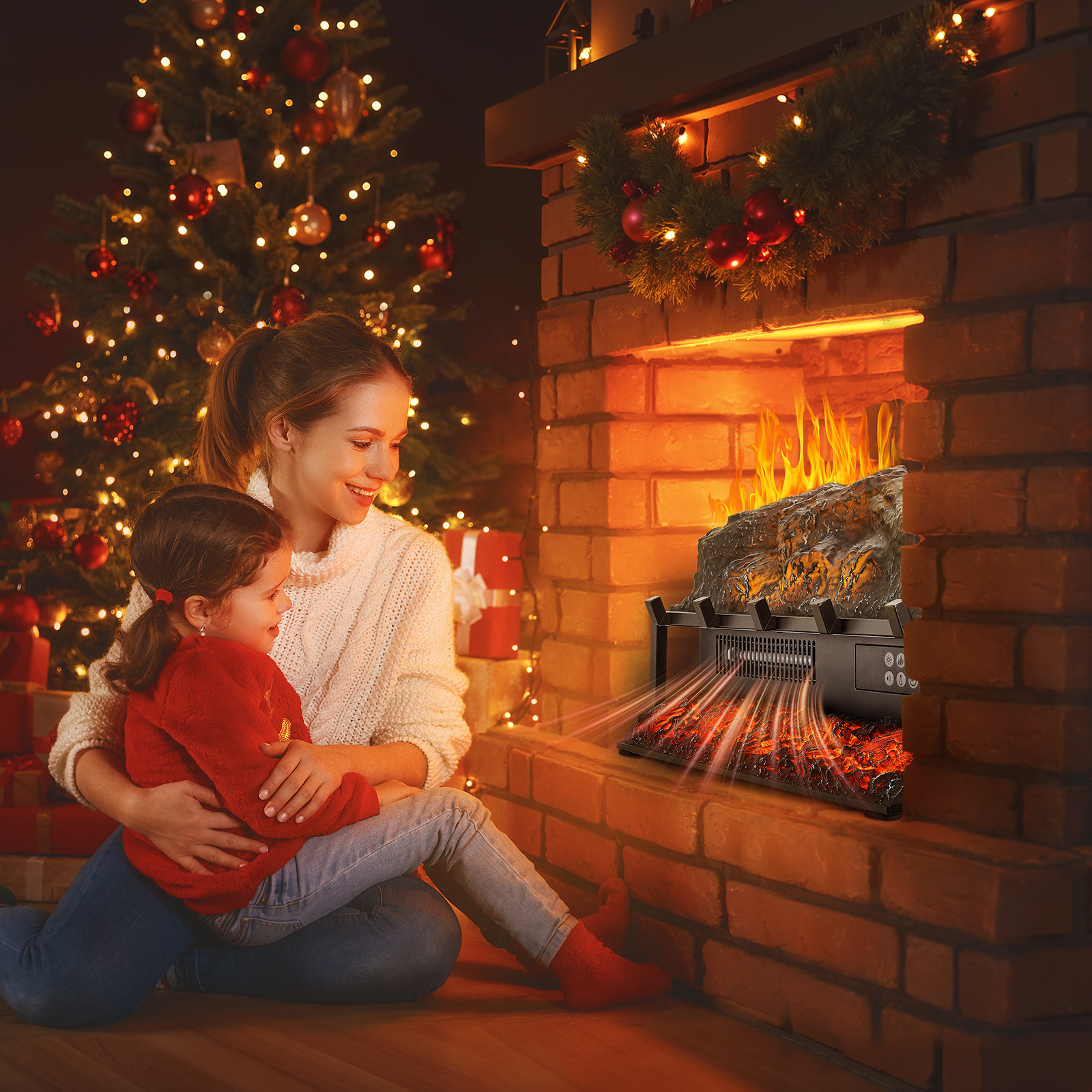 Symple Stuff Electric Fireplace Log Heater with Crackling Sound Timer ...