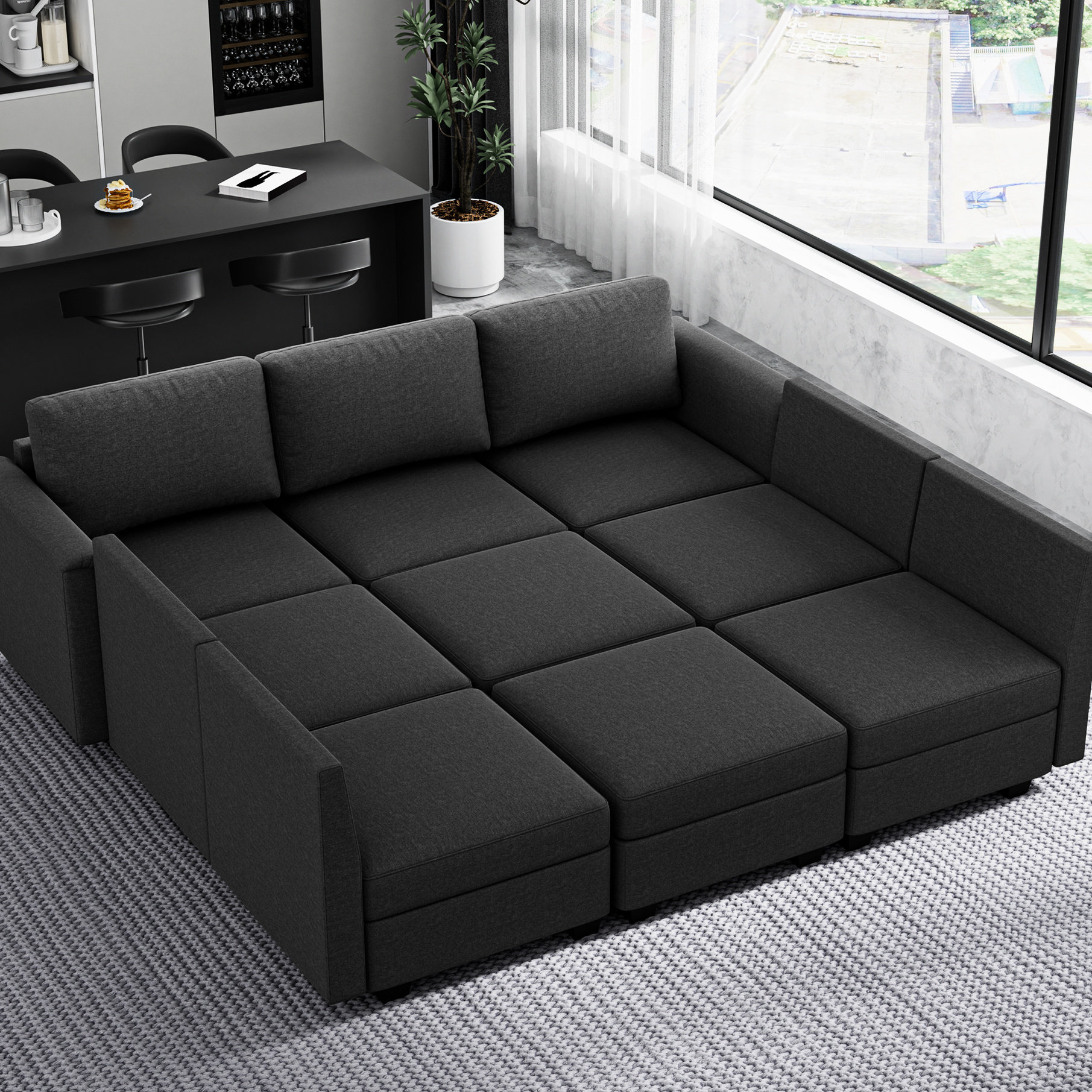 CaneCreations Convertible 9 Modular Sectional With 2 , U Shaped For ...