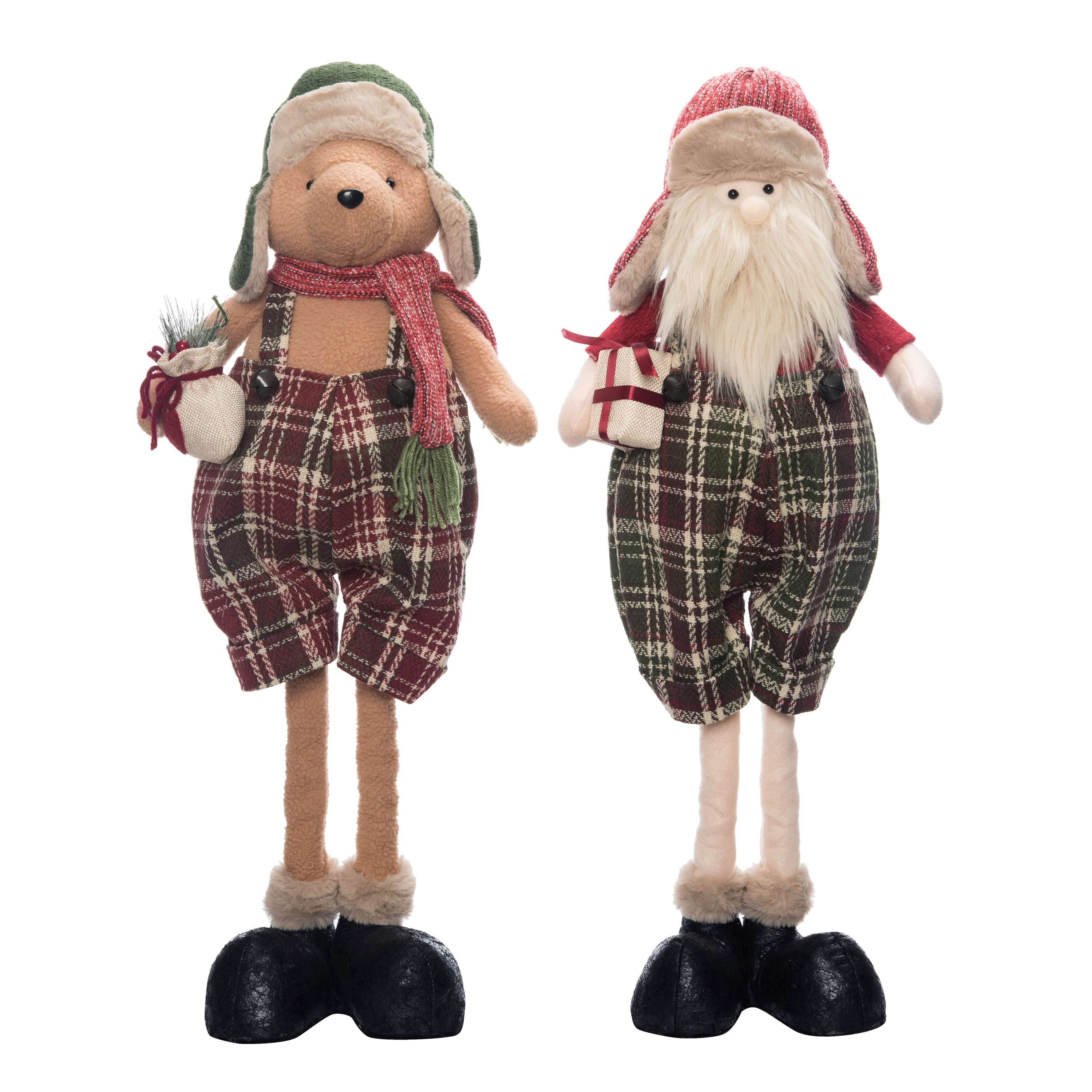 The Holiday Aisle® Plush Plaid Santa/Bear w/Telescoping Leg Set of 2 ...