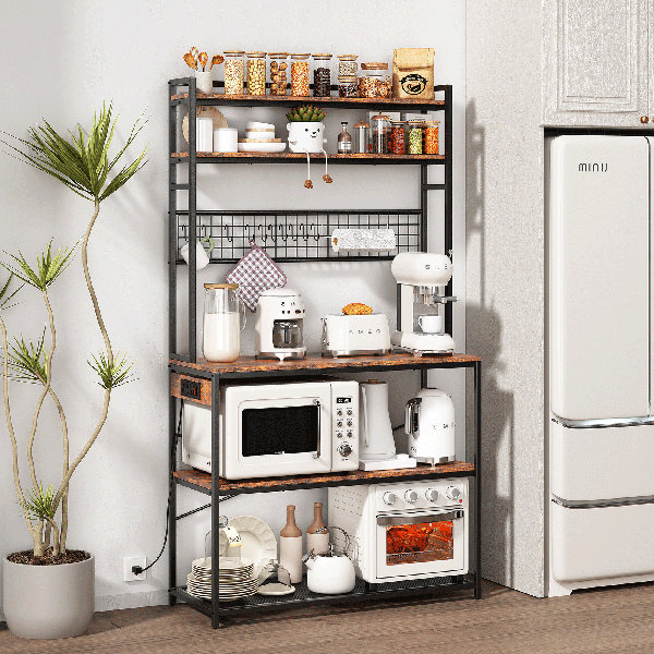 17 Stories Krystn 5-Tier Large Bakers Rack with Power Outlets Kitchen ...