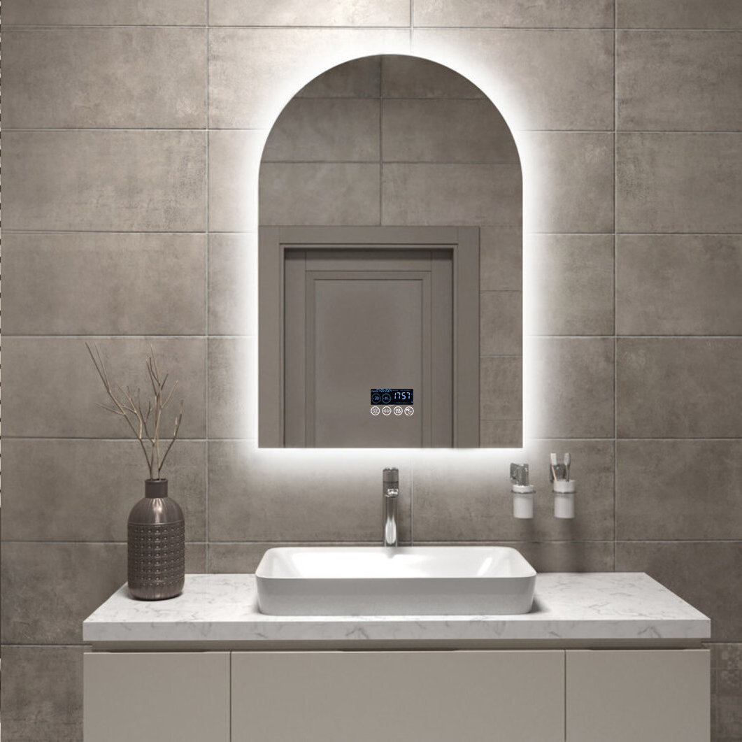 Ivy Bronx Arched Bathroom Mirror With Led Lights And Built-in Bluetooth ...