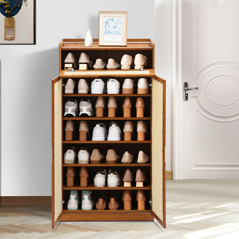 Bay Isle Home™ Bamboo 7-Tier Shoe Cabinet, 28 Pairs Heels Sneakers Shoe ...