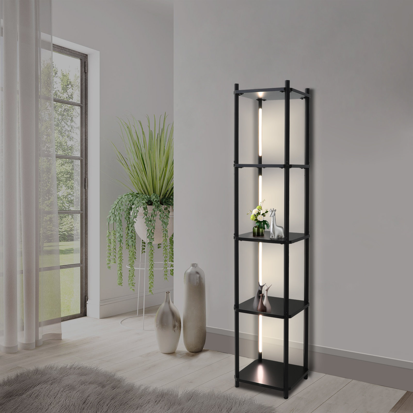 Wrought Studio™ 57.8''H Square 5-Tier Metal Shelving Unit With Led ...