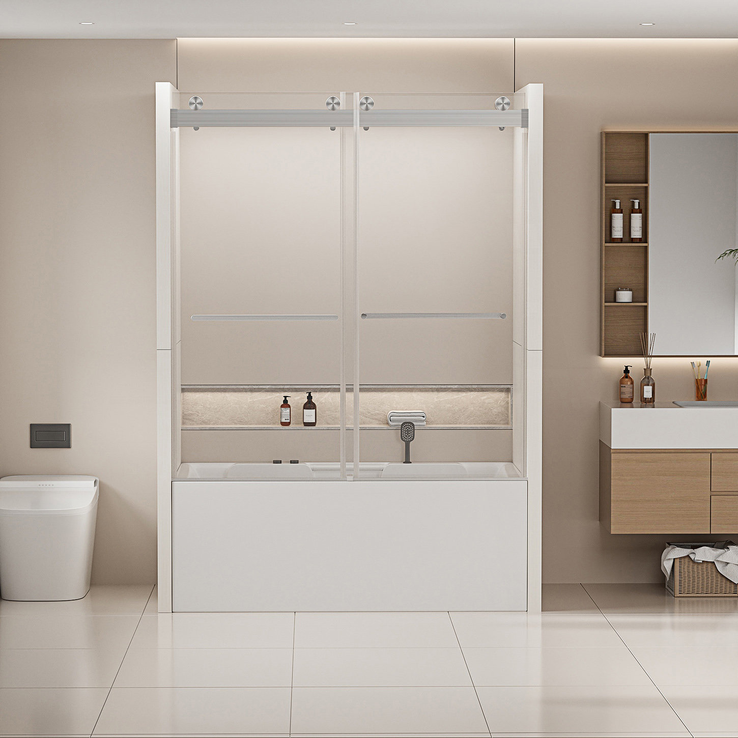 ACCOLADE FURNITURE LLC Frameless Double Sliding Tub Door, Tub Shower ...