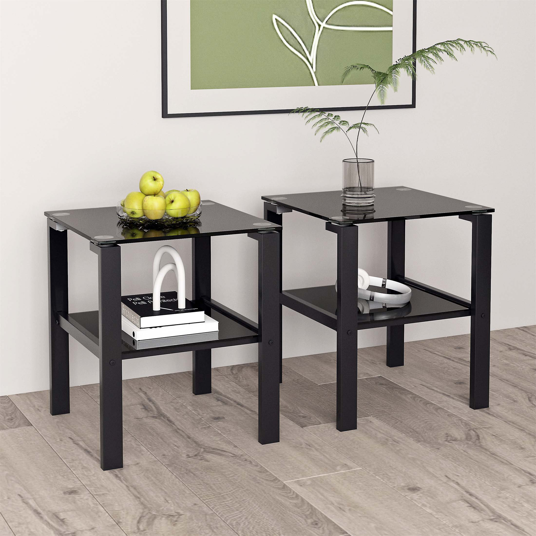 Latitude Run® Set of 2, Tempered Glass Two Layer Side Tables, Small ...