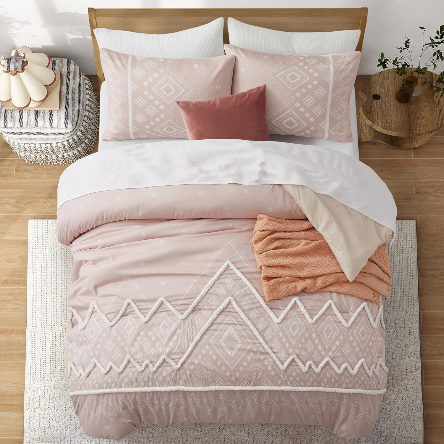 Union Rustic Pink Bedding Comforter Sets 3 PCS King Size Bedding Set ...