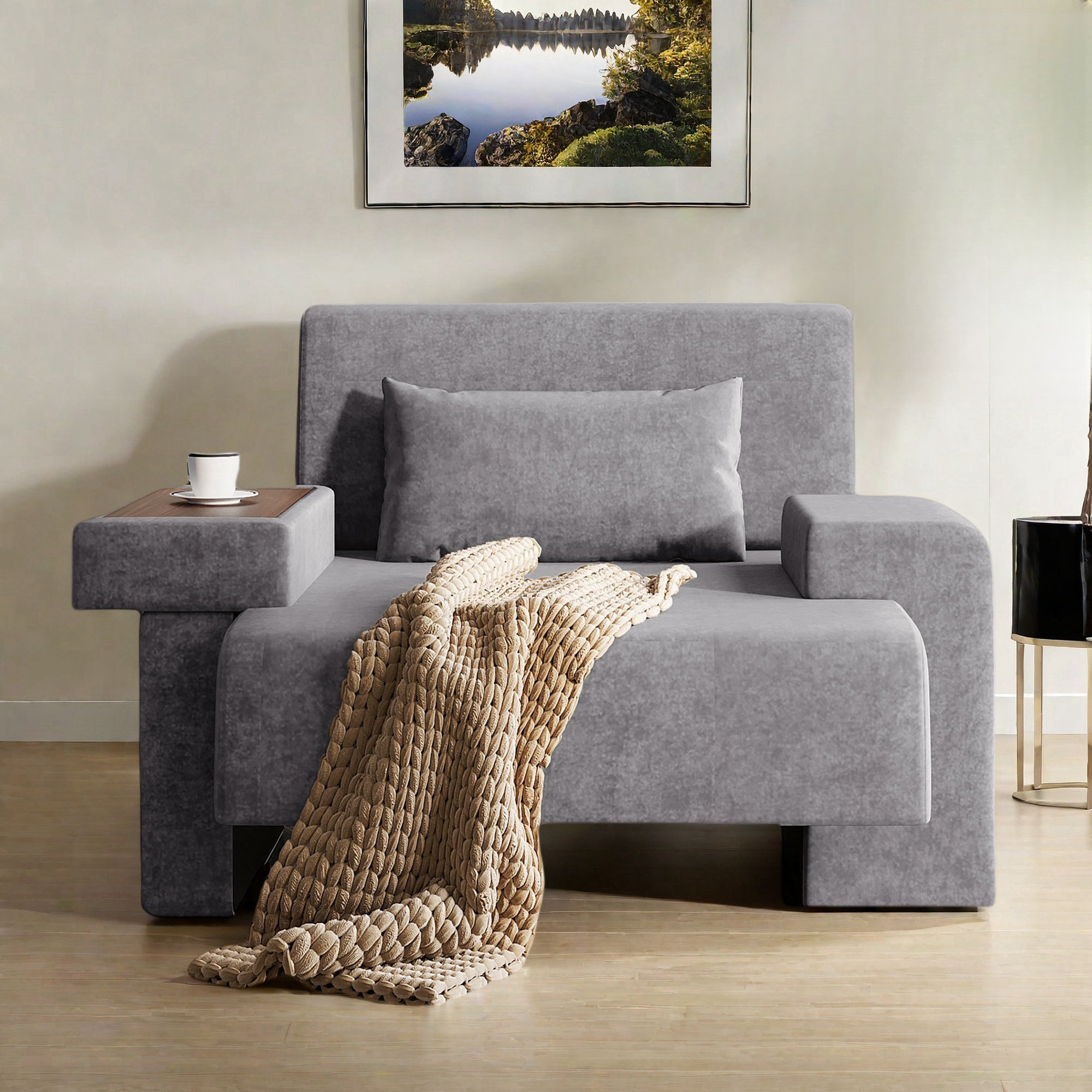 Latitude Run® Oversized Armchair With Upholstered Pillow, One Armrest ...