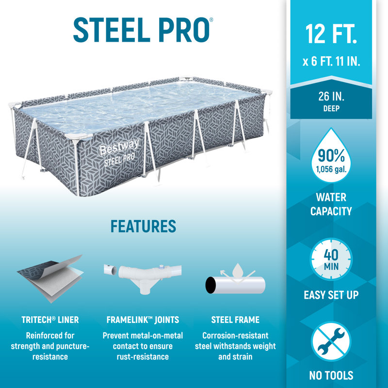Bestway Steel Pro Rectangle Above Ground Swimming Pool Set, 12' x 6'7 ...