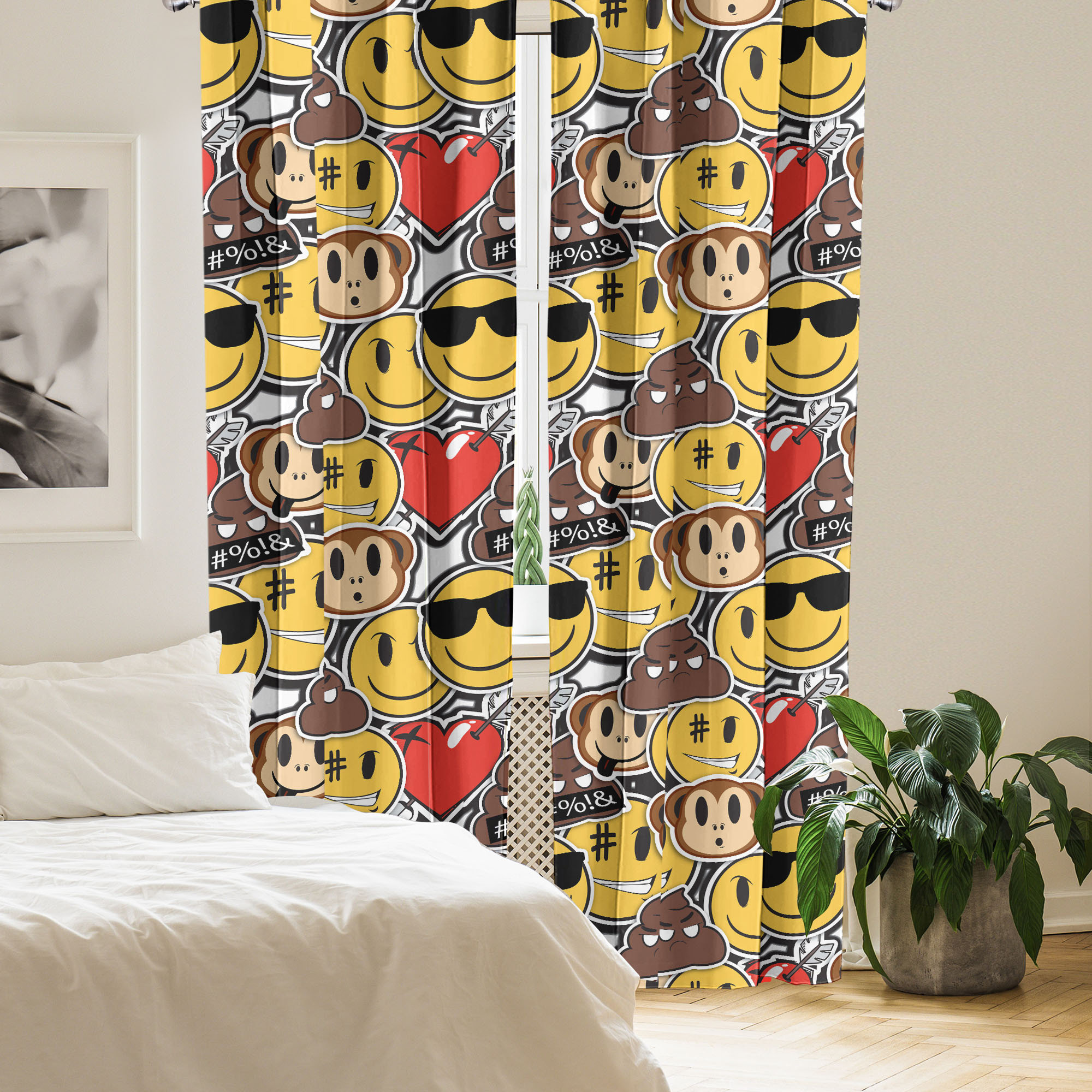 East Urban Home Hadburg East Urban Home Emoji Curtains Angry Pile of ...