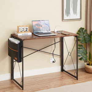 Inbox Zero Computer Desk Small Office Desk With Power Outlet Writing ...