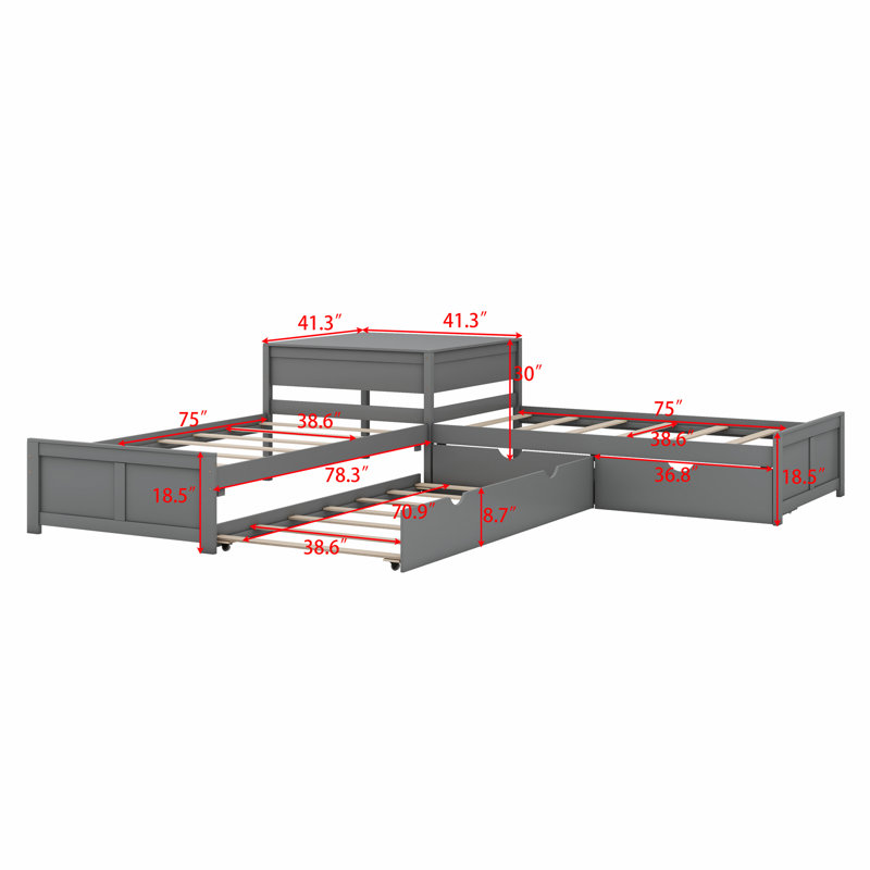 Red Barrel Studio® L-Shaped Platform Bed With Trundle,Drawers And Built ...