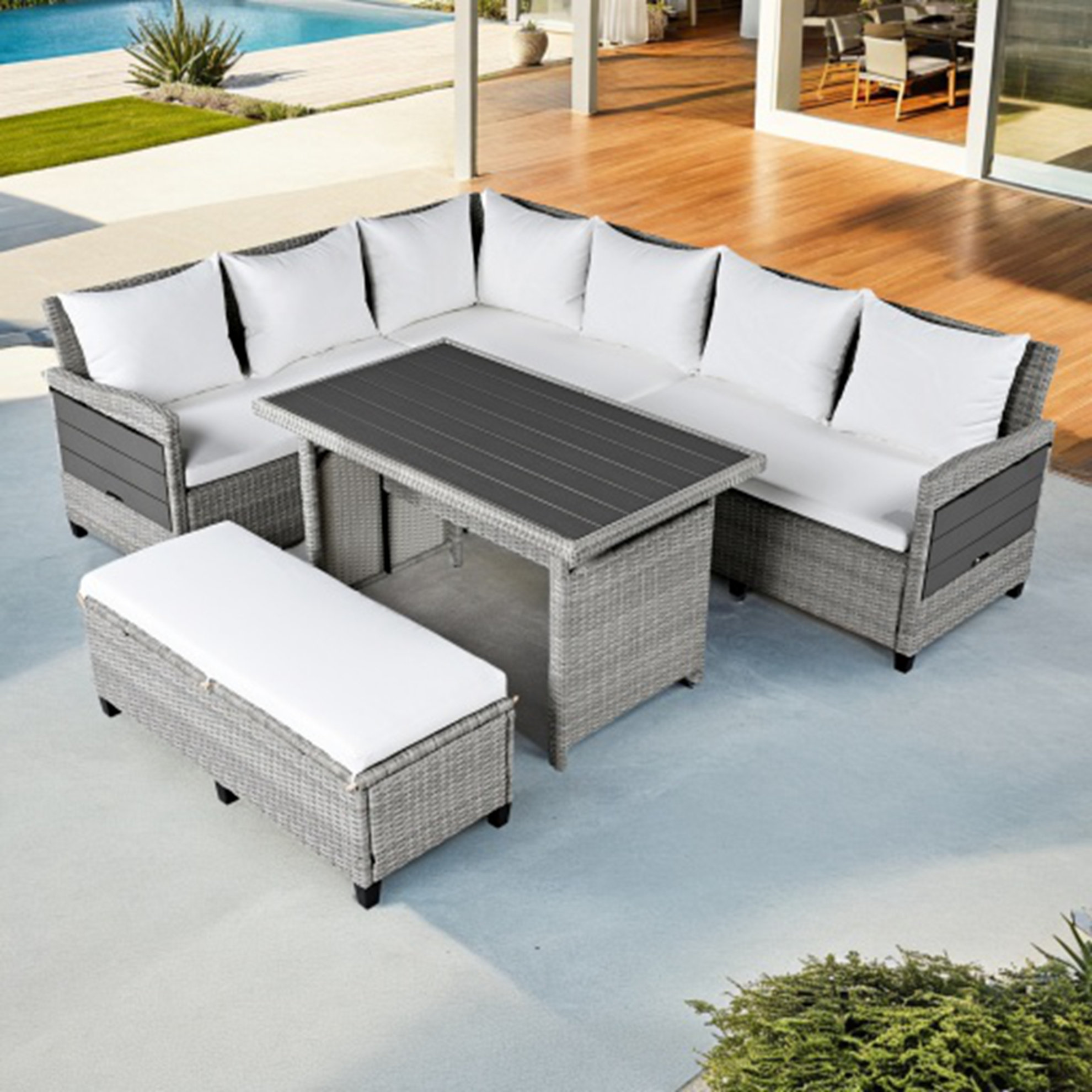 Lark Manor 5-Piece Outdoor Patio Rattan Sofa Set, Sectional PE Wicker L ...