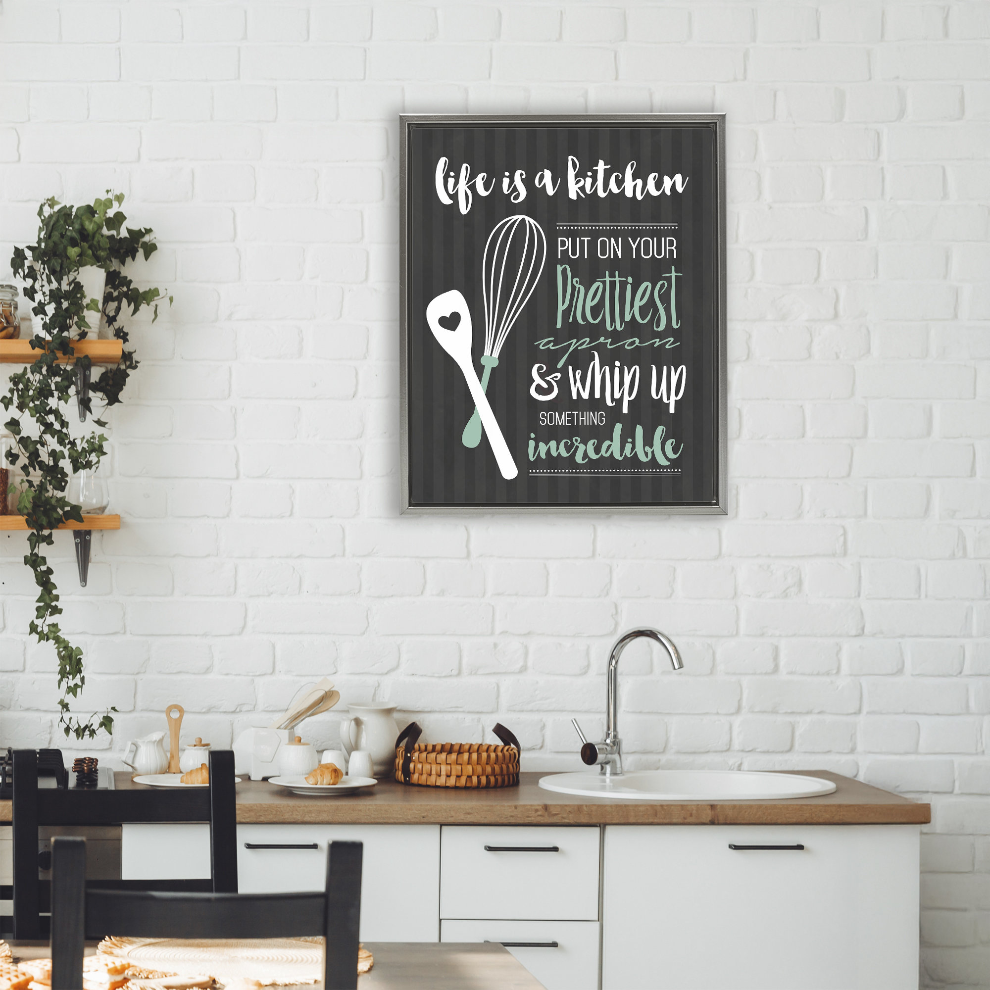 Latitude Run® Life Is A Kitchen Motivational Floating Frame, design by ...