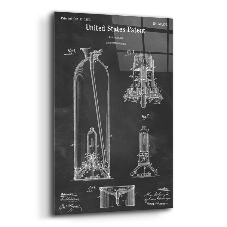 17 Stories ''Fire Extinguisher Blueprint Patent Chalkboard,'' Acrylic ...