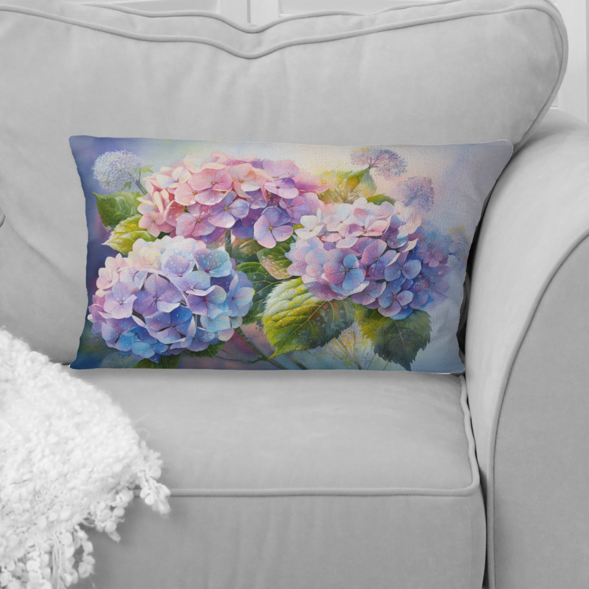 Design Art Pink And Purple Hydrangea Sunset - Hydrangea Printed Throw ...