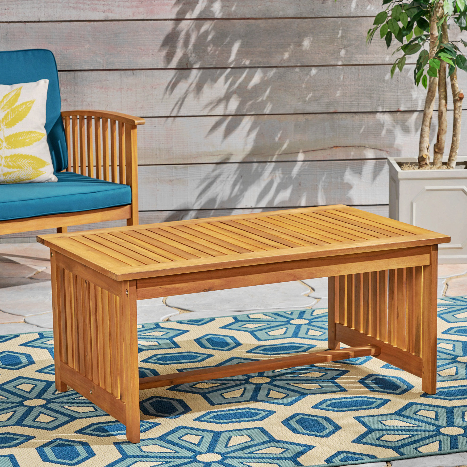Latitude Run® Acacia Coffee Table, All-Weather Outdoor Table For ...
