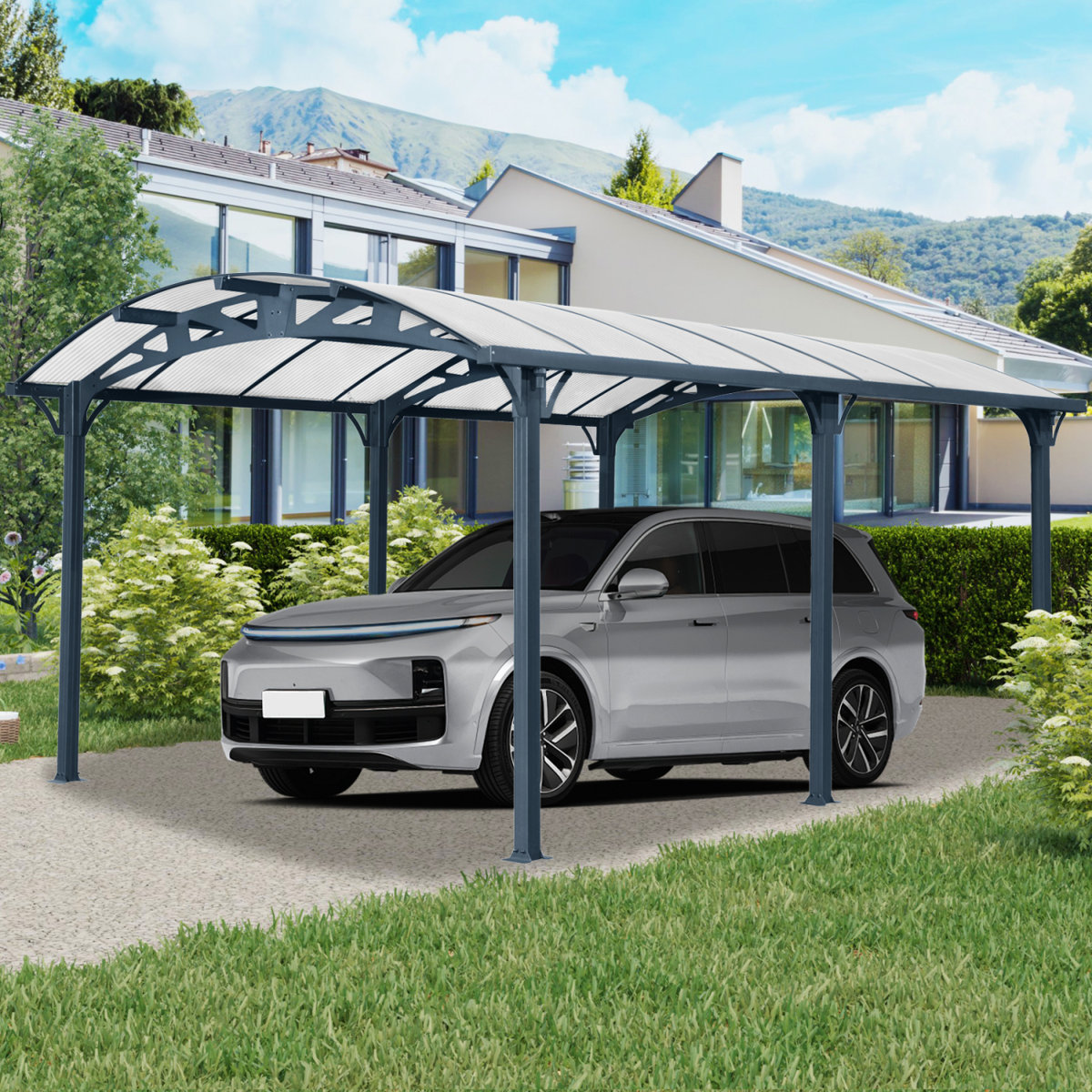 Lipoton Outdoor Carport, 12 FT * 16 FT* 8 FT Arch Carport With Aluminum ...