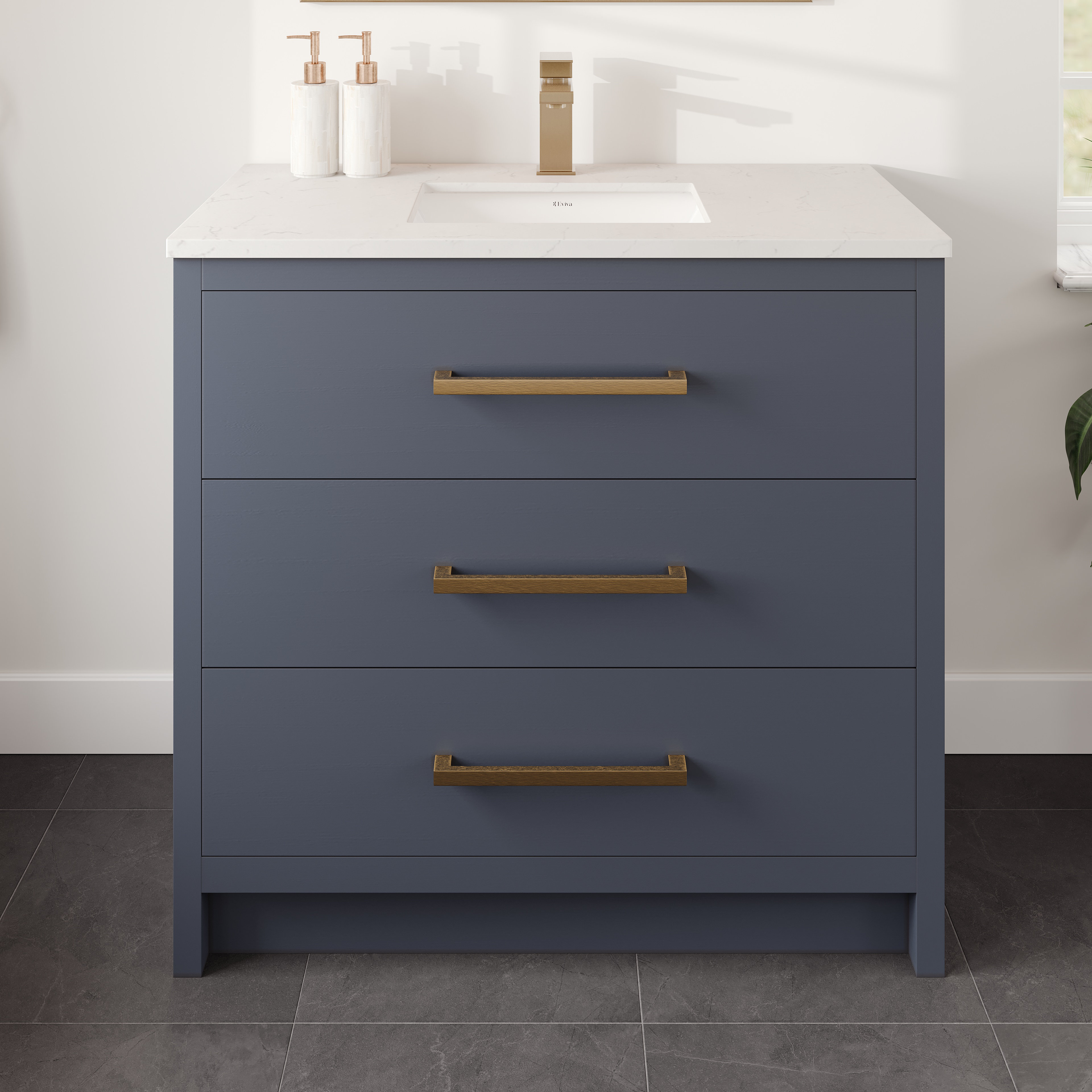 Mercer41 Ilsa 36"W X 18"D Bathroom Vanity With White Carrara Quartz ...