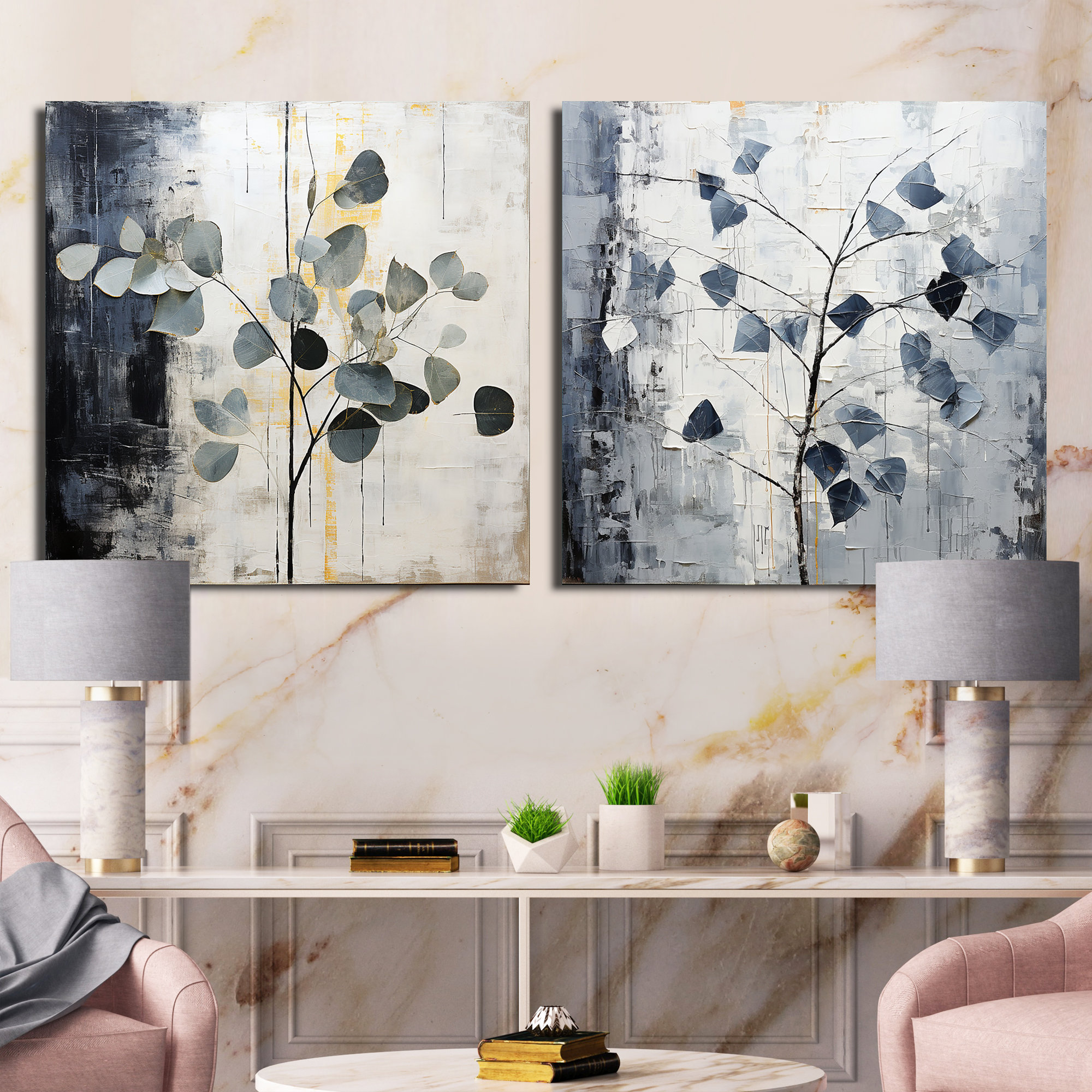 Lark Manor™ Monochrom Iron Ivy Leaves - Leaves Square Collage Set Of 2 ...