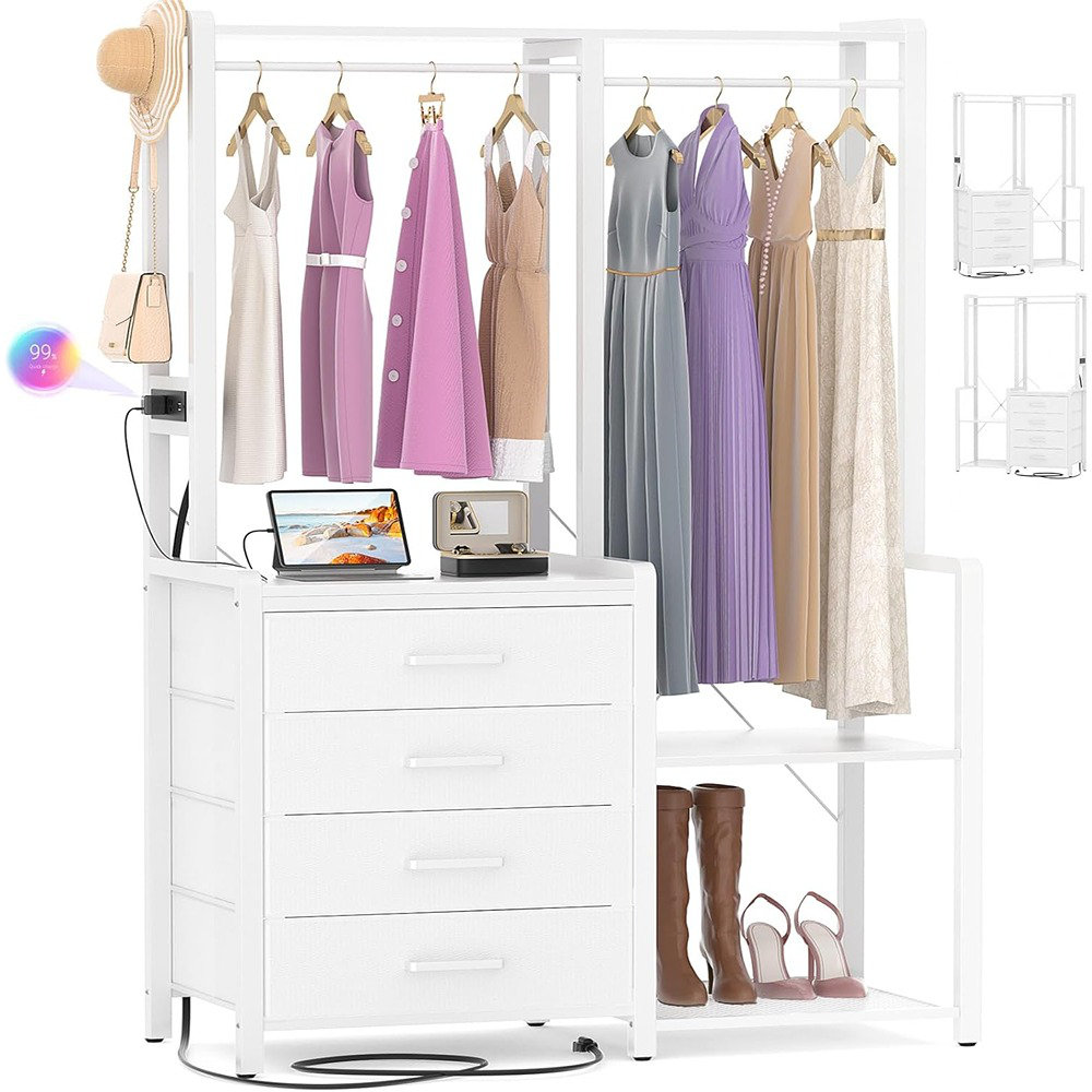MAXAYA Closet Clothes Rack Garment Rack With 4 Drawers, Freest... | Wayfair