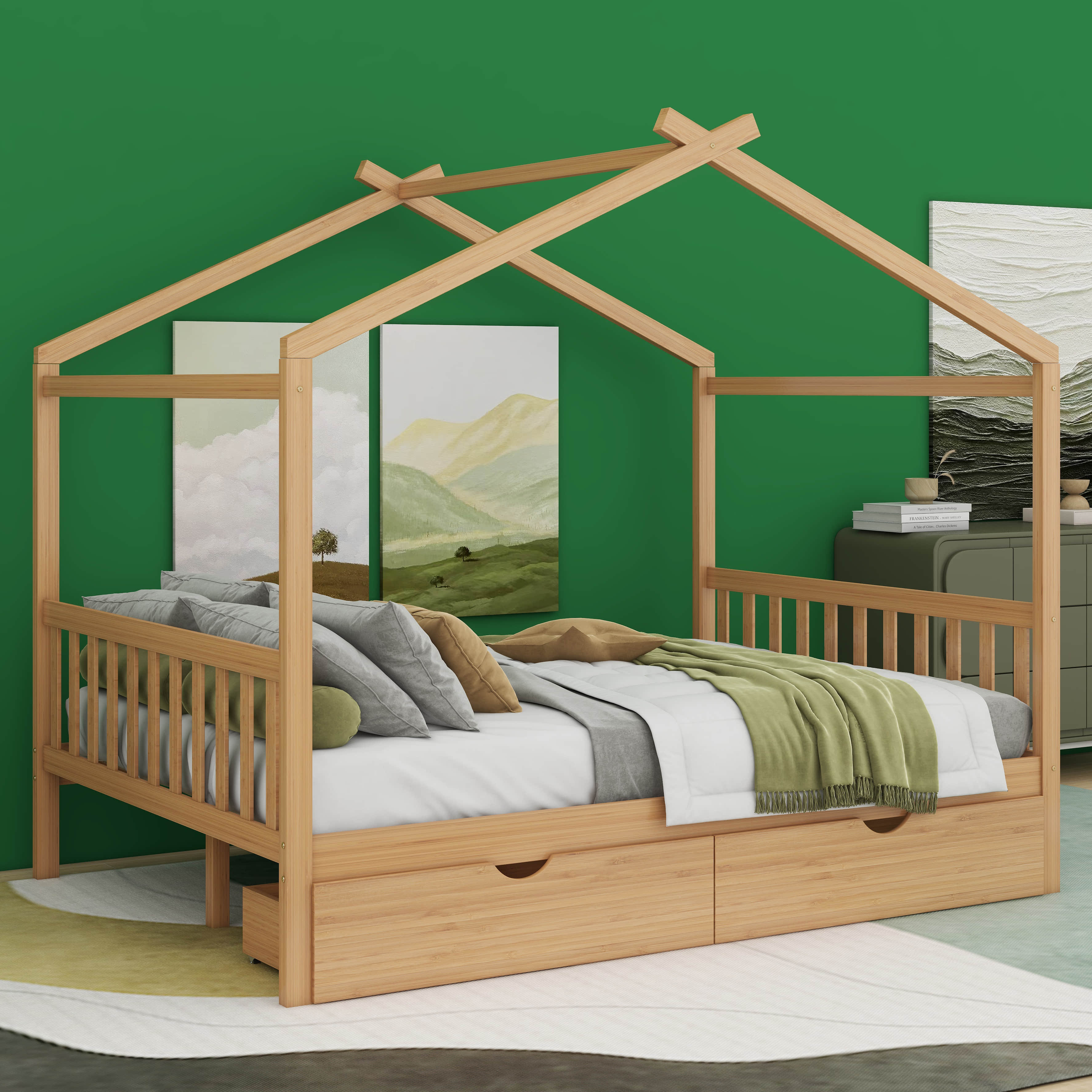 Harper Orchard Armie Full Size House Platform Bed with Two Drawers ...