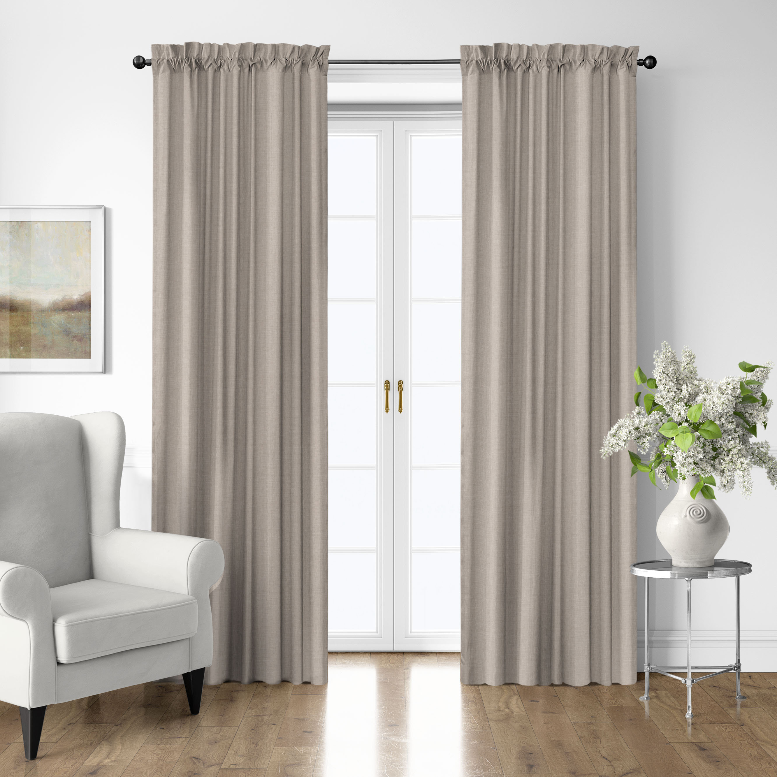 6ix Tailors Fine Linens Shay Solid Natural Cotton Rod Pocket Drapery ...