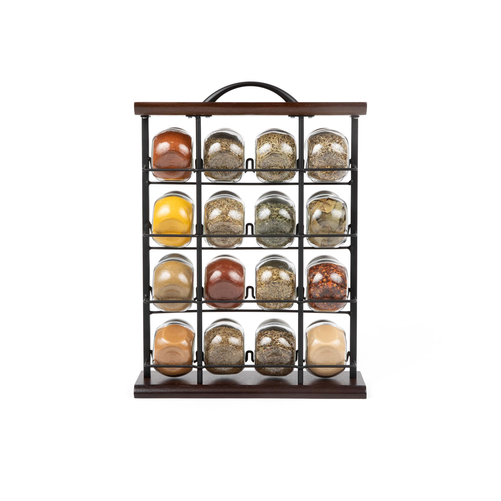 17 Stories 16 Jar Acacia Wood & Metal Wire Spice Rack With Spices ...