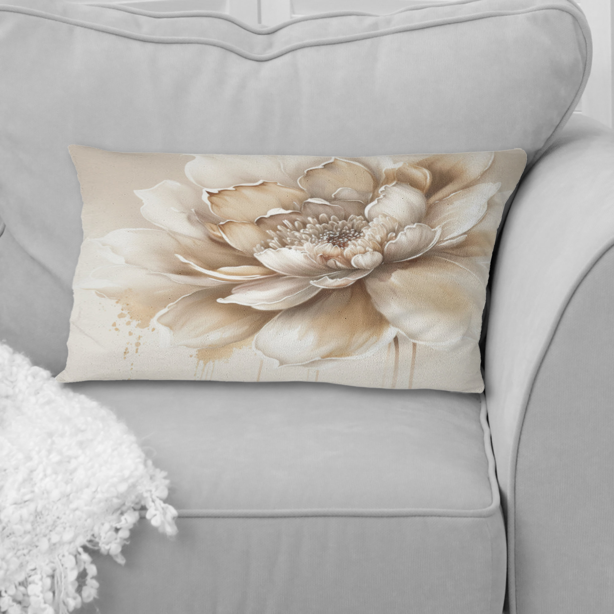 Design Art Blooming Beige Floral Design III - Floral Printed Pillow ...