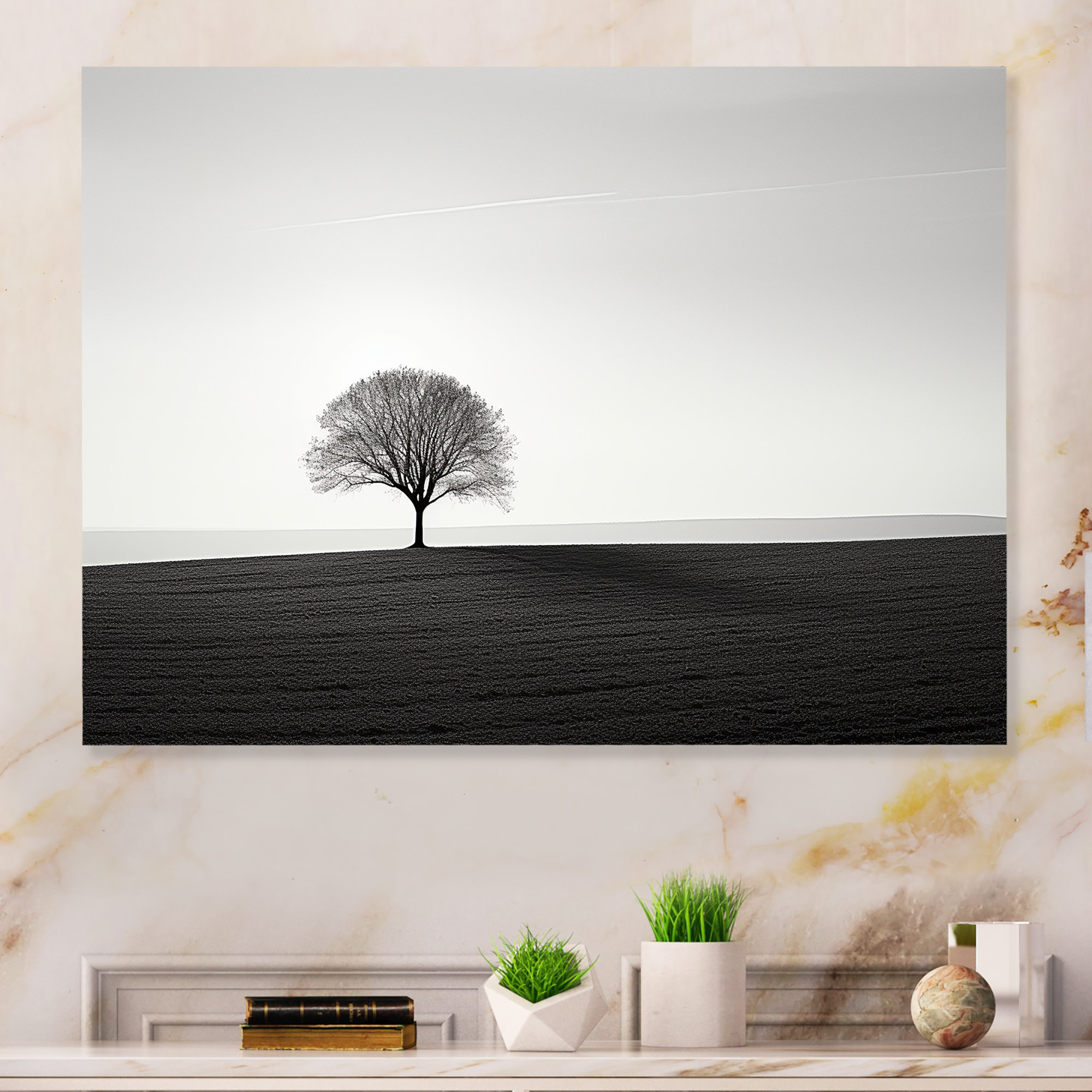 Ebern Designs Balck And White Solitude Tree I - Canyon & Desert Metal ...