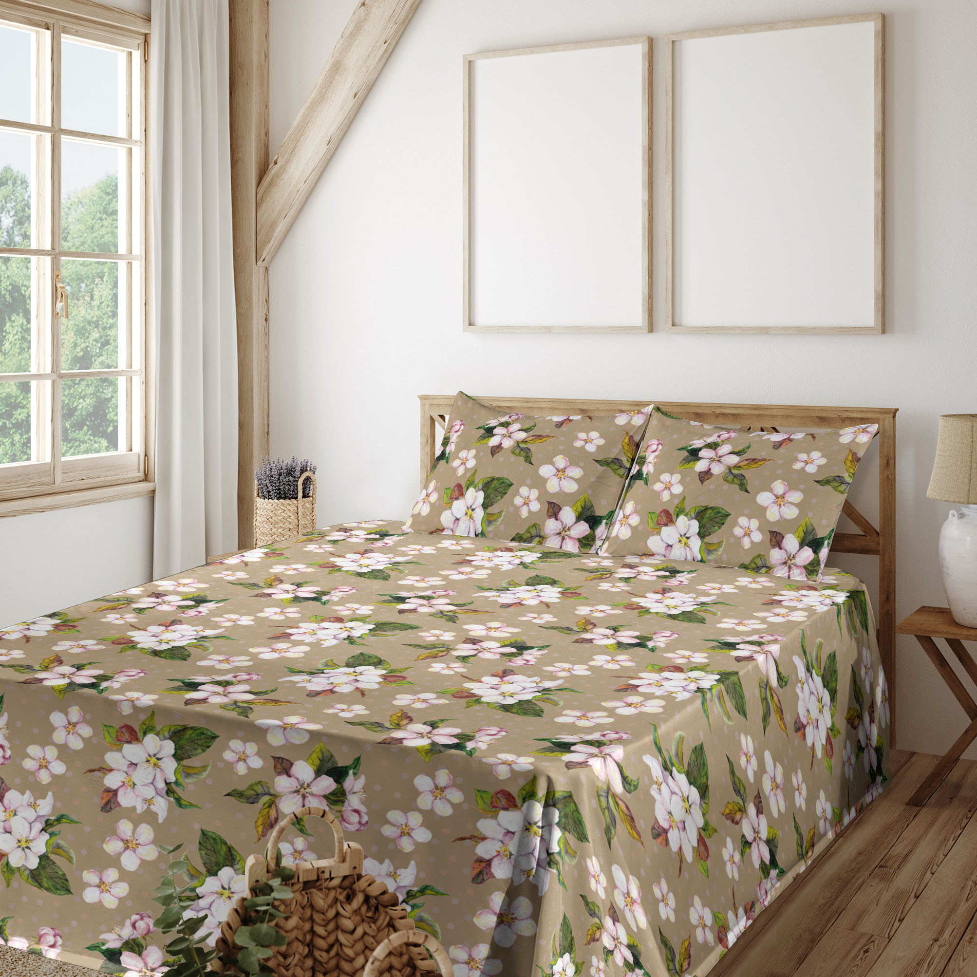 Ambesonne Cherry Blossom Sheet Set Japanese Flowers Art Forest Green ...